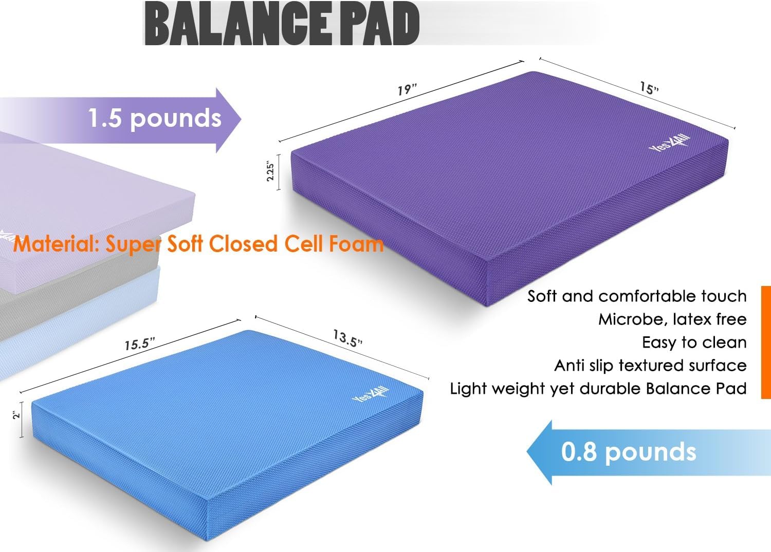 Yes4All Large Foam Balance Pad, Non-Slip Foam Mat for Yoga & Strength Training, Exercise Knee Pad for Floor Workouts, Balance Foam Block, Soft Cushion for Balance Training