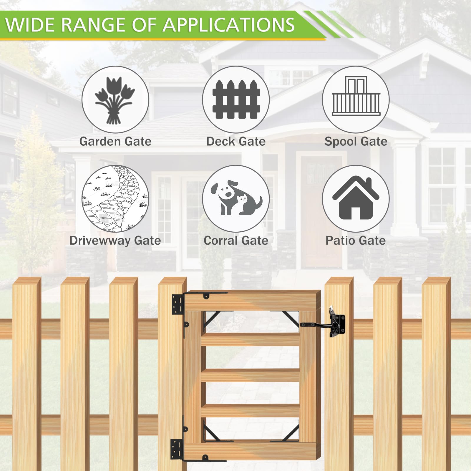 LANMIERT Fence Gate Kit, Anti Sag Gate Kit for Wooden Fence; Heavy Duty Gate Kit with Gate Latch; Gate Hardware for Wooden Gate Fence, Driveway Gates, Shed Doors, Corral Gates, Wood Windows