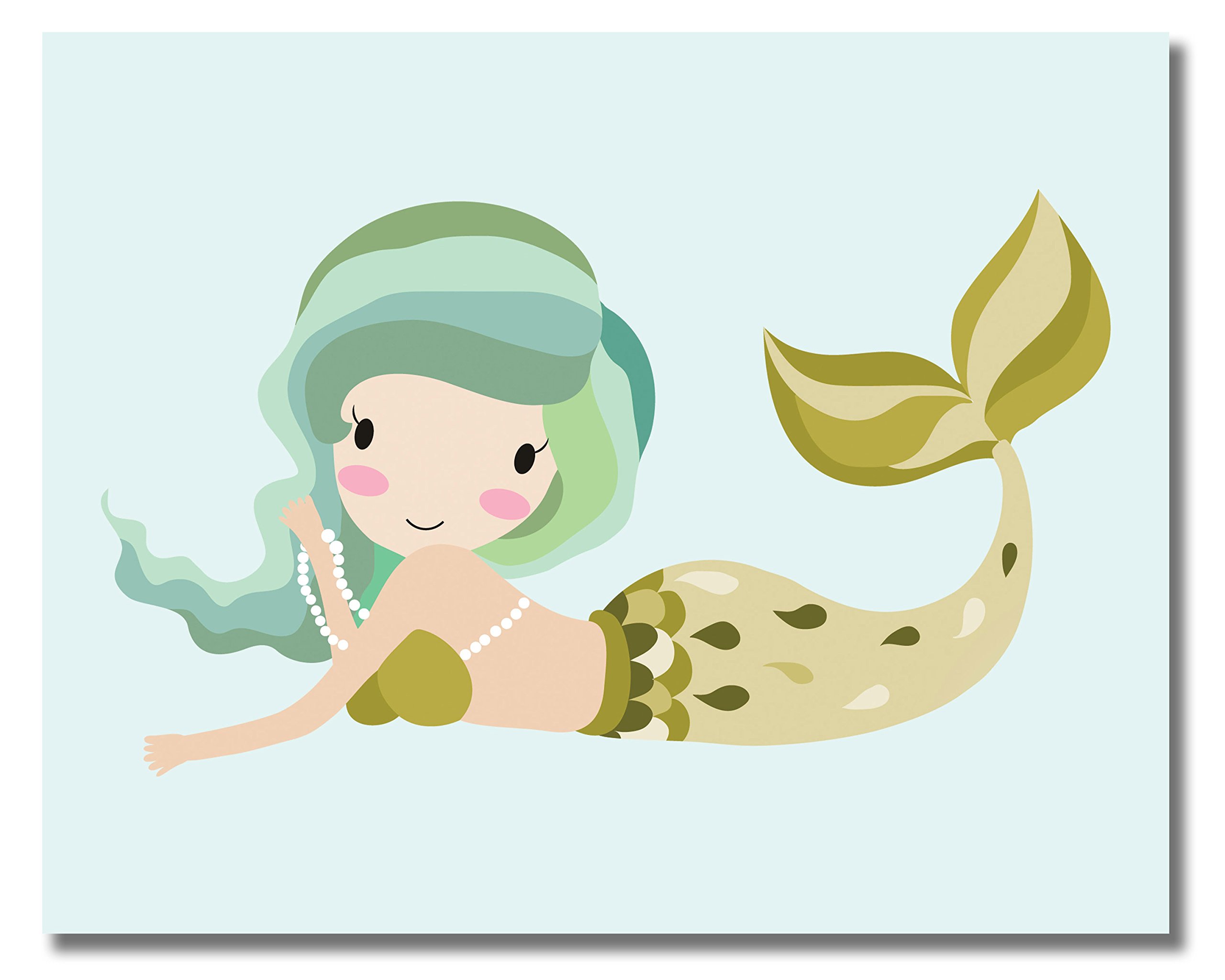 Mermaid Wall Art Prints (8 inches x 10 inches, Blue)