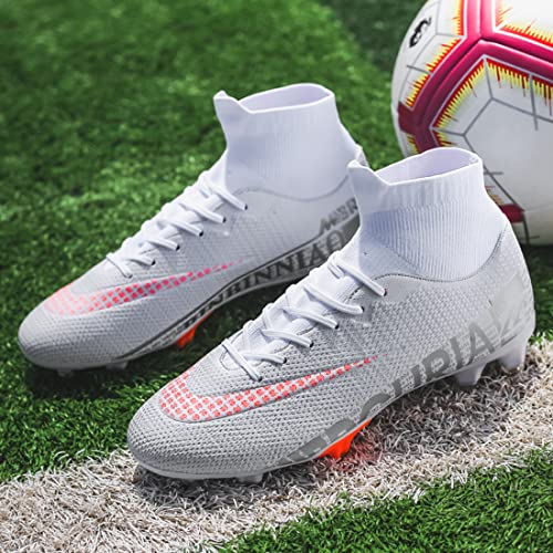 FGCVX Men's Soccer Cleats Athletic Soccer Boots Sneaker Turf Football Shoes Firm Ground White