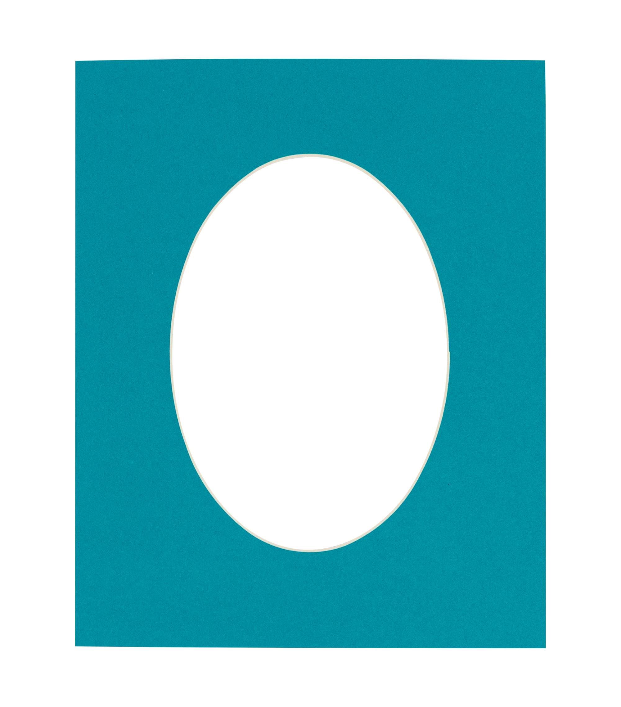 17x21 Mat Bevel Cut for 14x18 Photos - Precut Teal Blue Oval Shaped Photo Mat Board Opening - Acid Free Matte to Protect Your Pictures - Bevel Cut for Family Photos, Pack of 1 Matboard Show Kit With