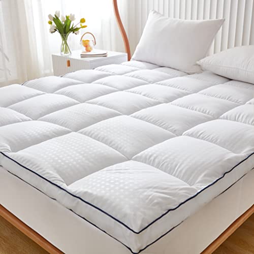 SWTMERRY King Size Mattress Pad Topper - Extra Thick Quilted Fitted Mattress Protector Pillow Cotton Top with 21" Deep Pocket for 8-24 inches Mattress,Soft and Breathable Bed Topper Cover
