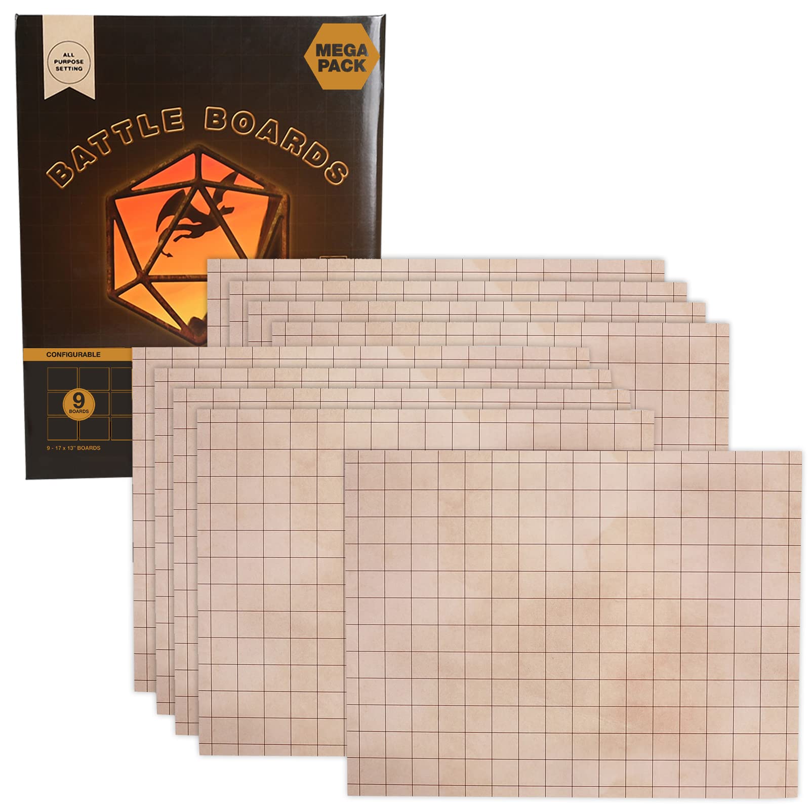 Battle Mat with Grid for Role Playing Game - 9 Pack Mega Pack Andvari Battle Boards
