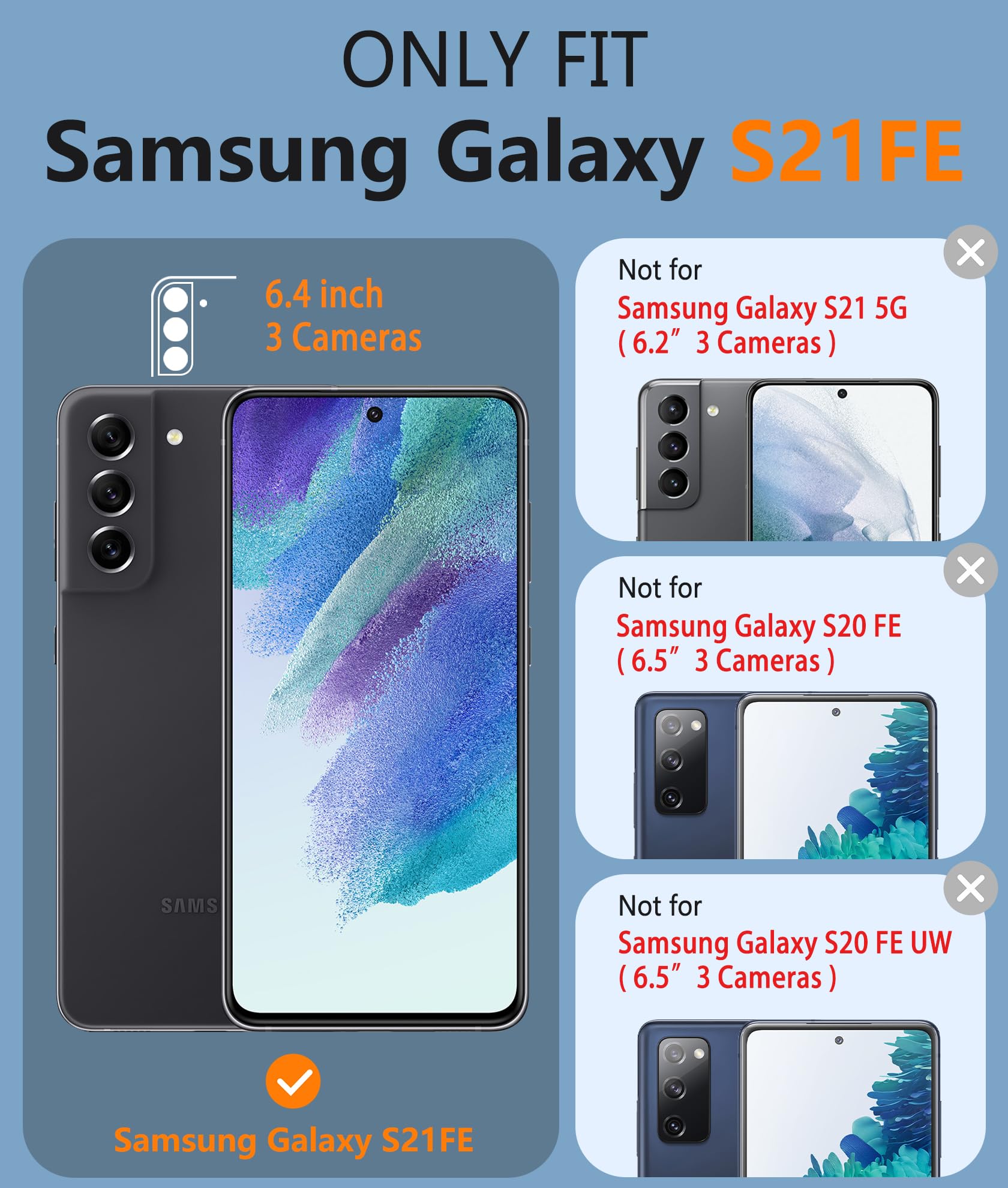 JXVM for Samsung Galaxy S21 FE Case: Dual Layer Protective Heavy Duty Cell Phone Cover Shockproof Rugged with Non Slip Textured Back - Military Protection Bumper Tough - 6.4inch (Blue Navy)