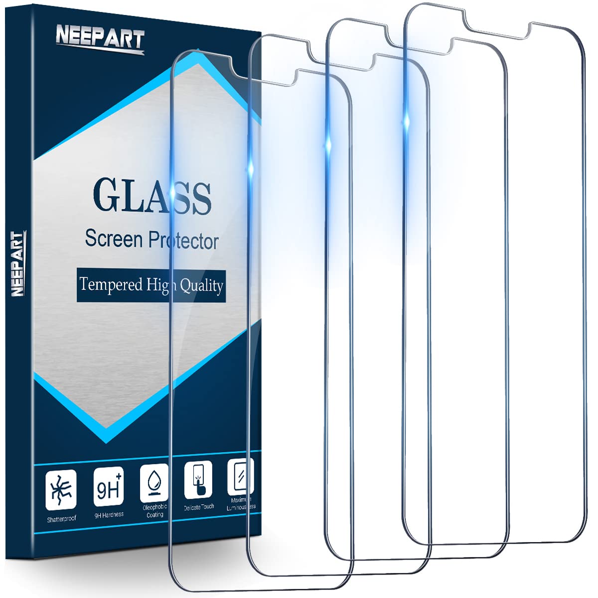 NEEPART 4 Pack Tempered Glass Screen Protector for iPhone 14/ iPhone 13/ iPhone 13 Pro [6.1 Inch], Sensor Protection, 9H Tempered Glass Film, Anti-Scratch, Case Friendly, Easy Installation, Bubble