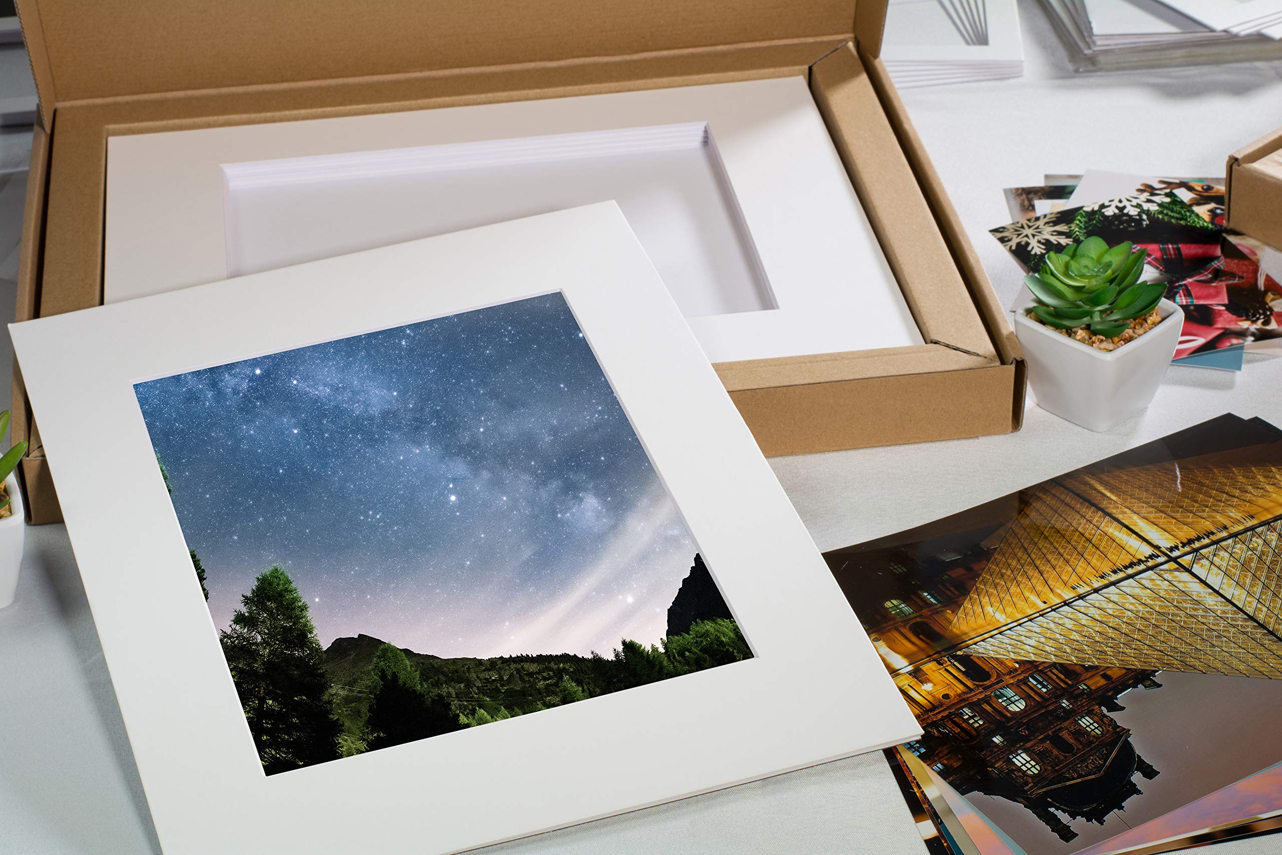 Mat Board Center, 10 Pack of White Pre-Cut Mat Board 16x20 Picture Mat for 11x14 Photo with White Core Bevel Cut Mattes Sets. Includes 10 Acid Free Mats & 10 Backing Board & 10 Clear Bags
