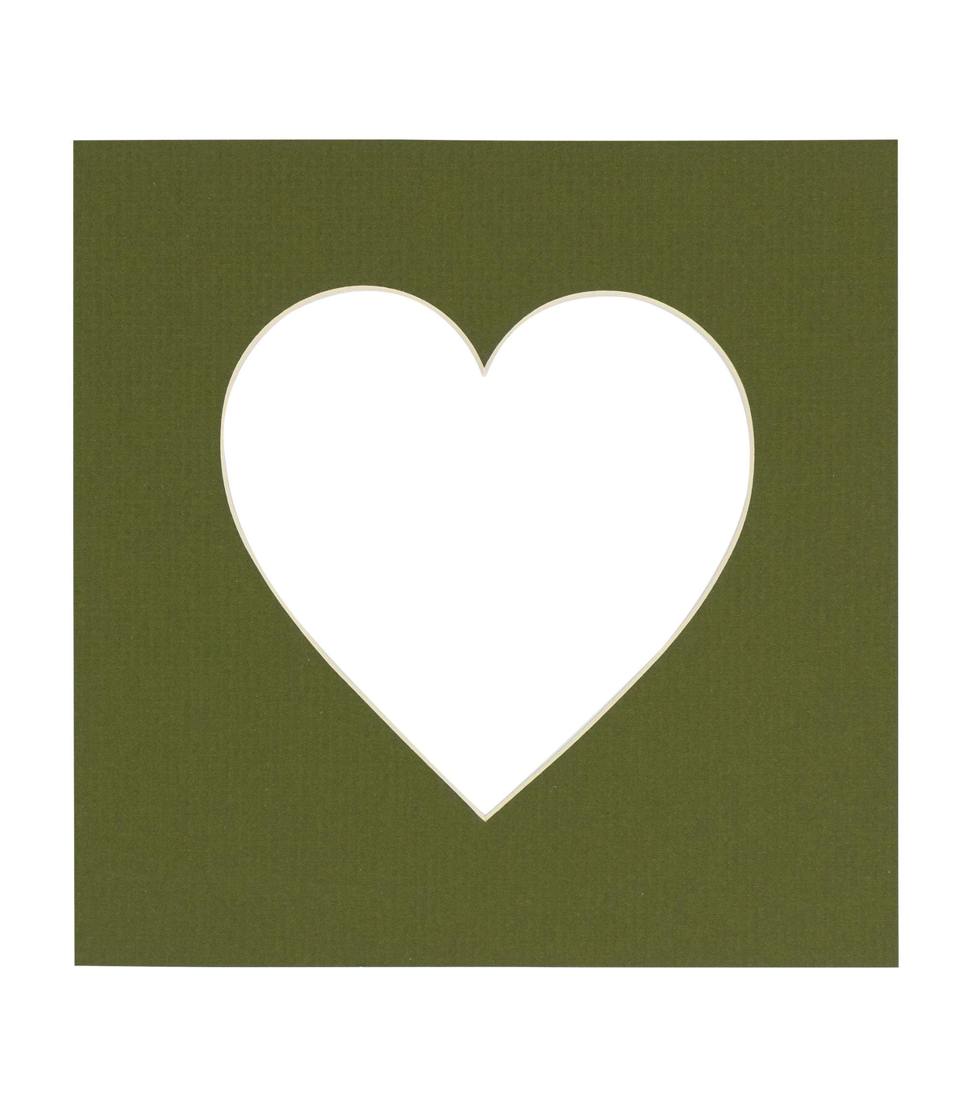 6x6 Mat Bevel Cut for 3x3 Photos - Precut Dill Green Heart Shaped Photo Mat Board Opening - Acid Free Matte to Protect Your Pictures - Bevel Cut for Family Photos, Pack of 1 Matboard Show Kit With