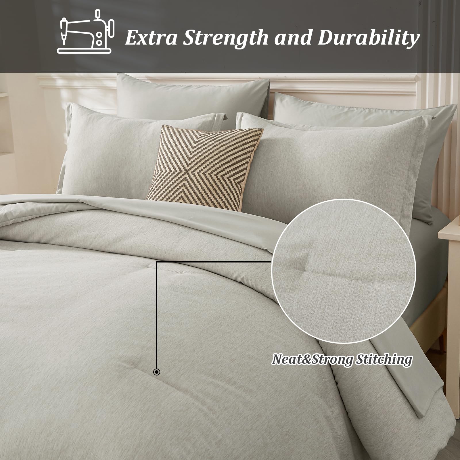 Taupe Comforter Set Queen,7 Pieces Bed in a Bag Taupe Cationic Dyeing Comforter Bedding Set Soft Microfiber Queen Size(1 Comforter,2 Pillowcases,1 Flat Sheet,1 Fitted Sheet,2 Pillow Shams)