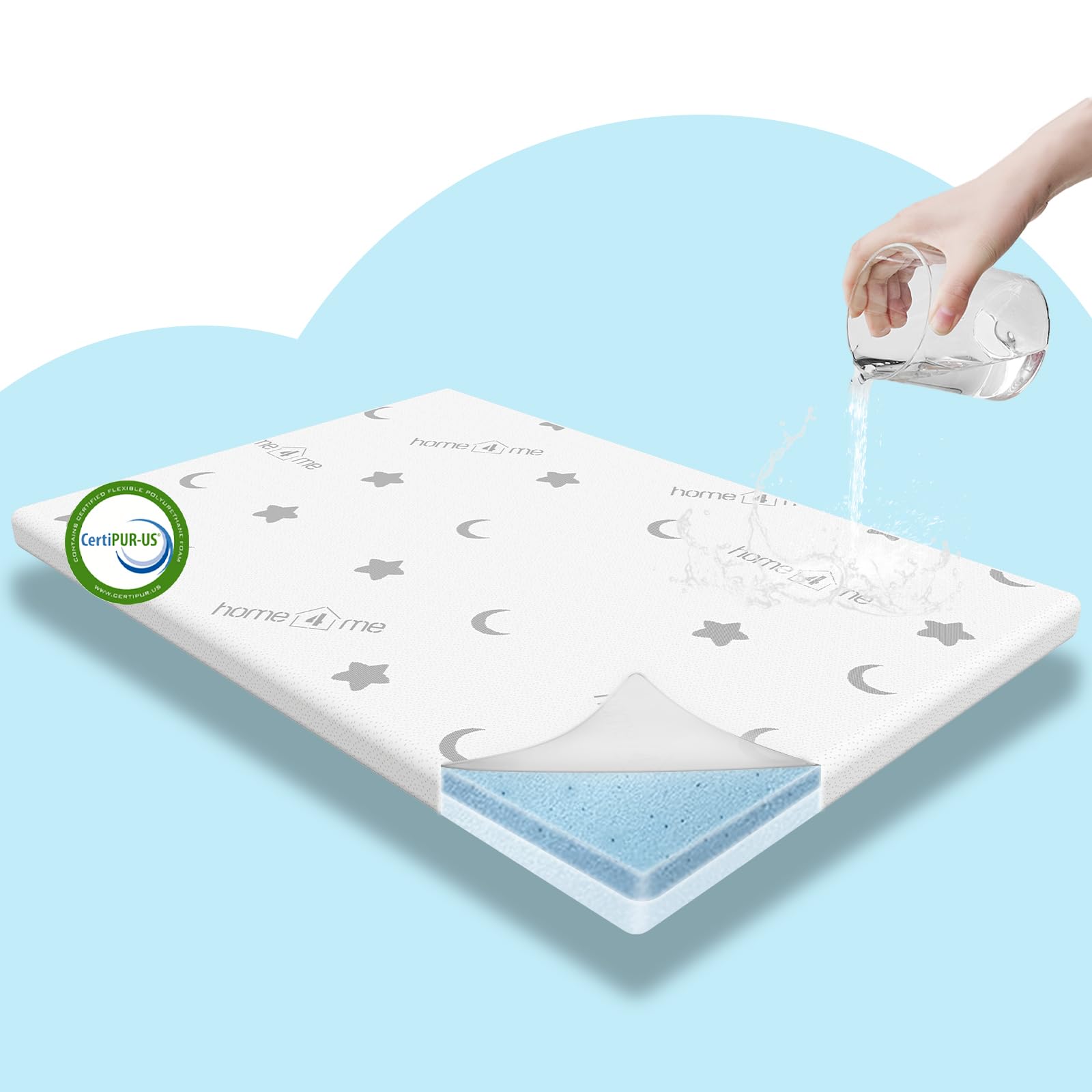 Home4me Baby Mattress 38" x 26"x 2'', Dual Sided Toddlers Mattresses, Gel Memory Foam Mattresses, Toddler Mattress Pad with Removable Washable Cover for Baby and Toddlers, White