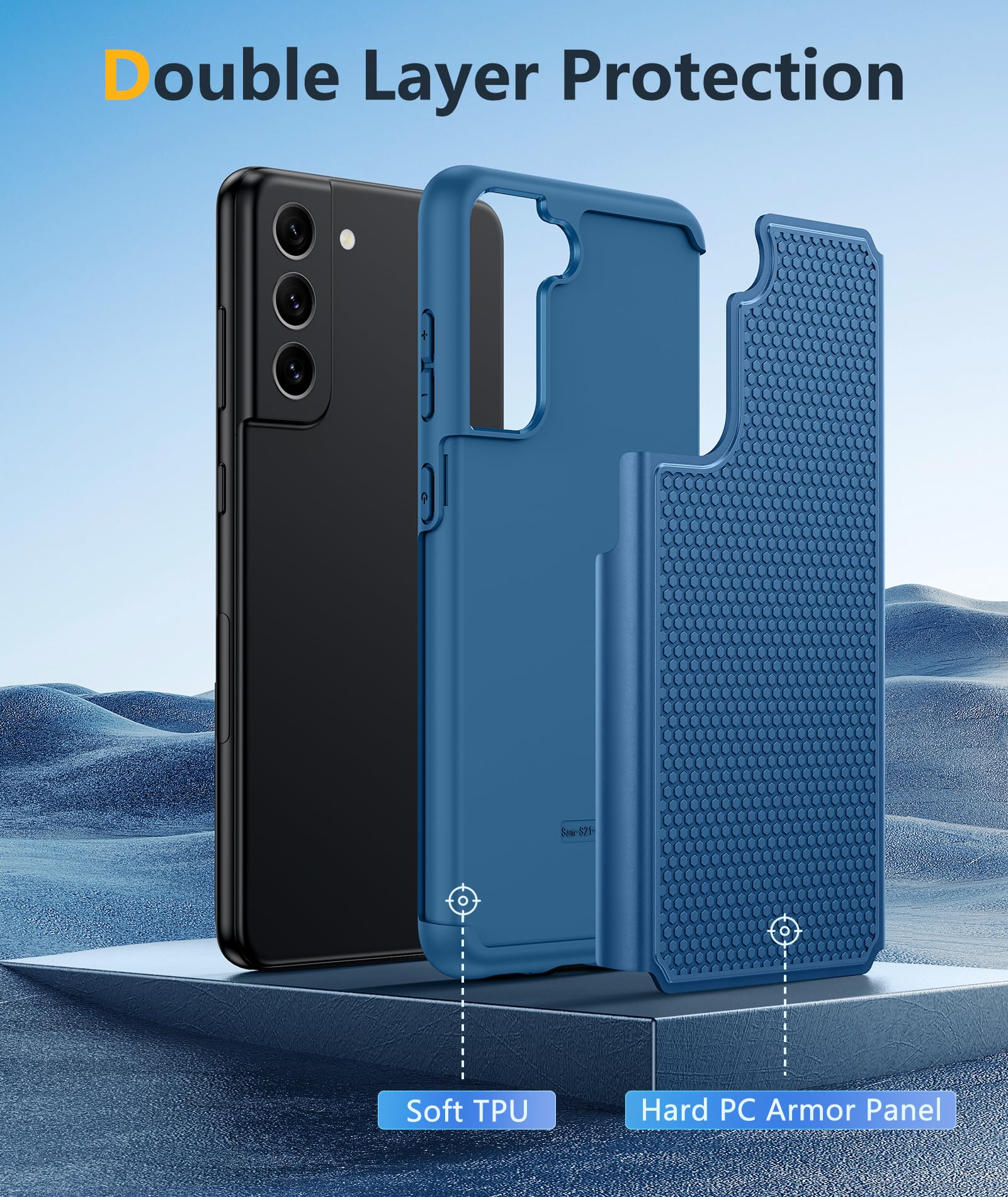 JXVM for Samsung Galaxy S21 FE Case: Dual Layer Protective Heavy Duty Cell Phone Cover Shockproof Rugged with Non Slip Textured Back - Military Protection Bumper Tough - 6.4inch (Blue Navy)