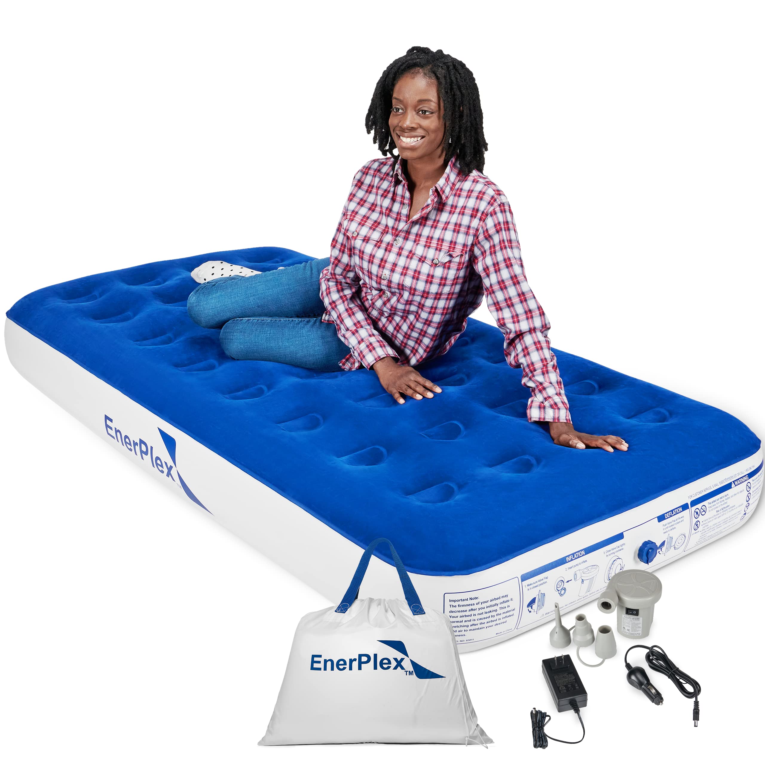 EnerPlex Camping Air Mattress with Built in Pump - Twin Blow Up Mattress for Travel Guests - Portable Bed for Adults and Kids - Blue OPEN BOX