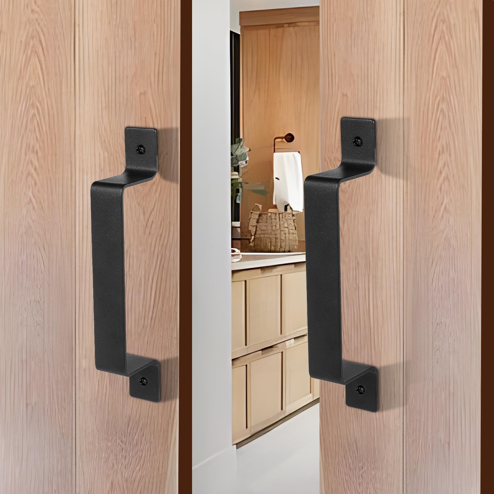 gaizda Barn Door Handle Black Steel Hardware,for Sliding Door Fence Door Wardrobe Drawer Garage Warehouse, Rustic Style (2pcs)