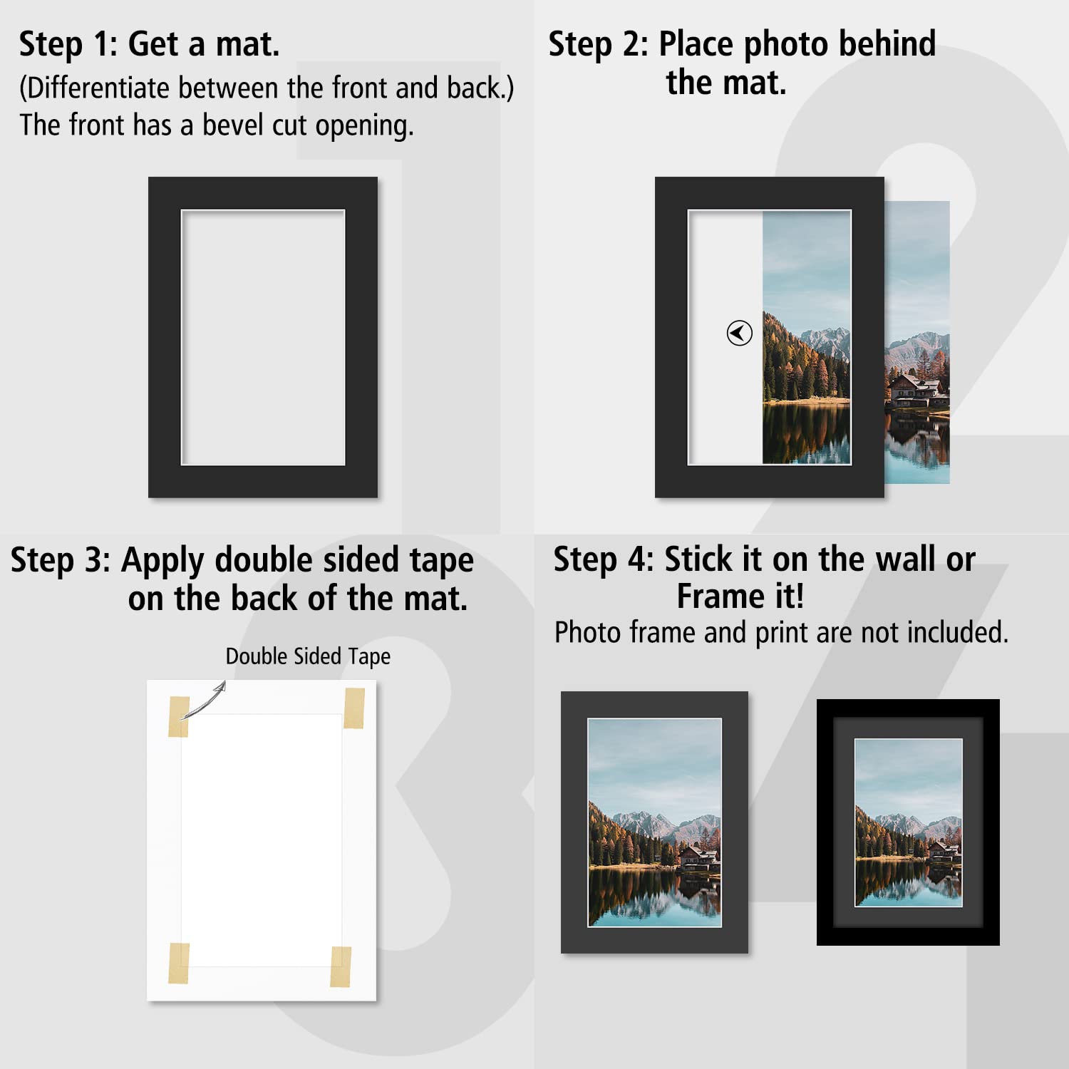 Golden State Art, Acid Free, Pack of 100, 5x7 Black Picture Mats Mattes for 4x6 Photos - White Core Bevel Cut