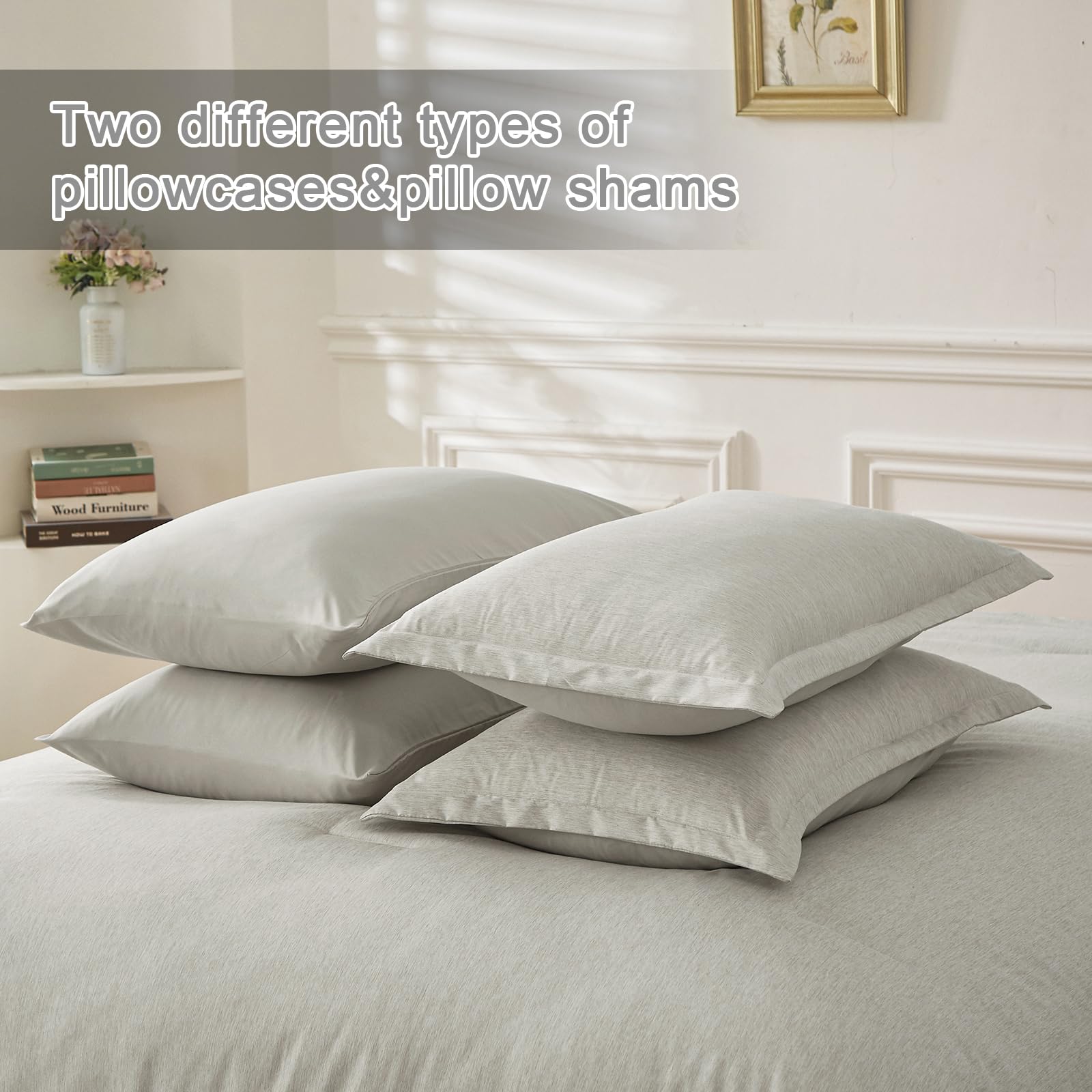 Taupe Comforter Set Queen,7 Pieces Bed in a Bag Taupe Cationic Dyeing Comforter Bedding Set Soft Microfiber Queen Size(1 Comforter,2 Pillowcases,1 Flat Sheet,1 Fitted Sheet,2 Pillow Shams)