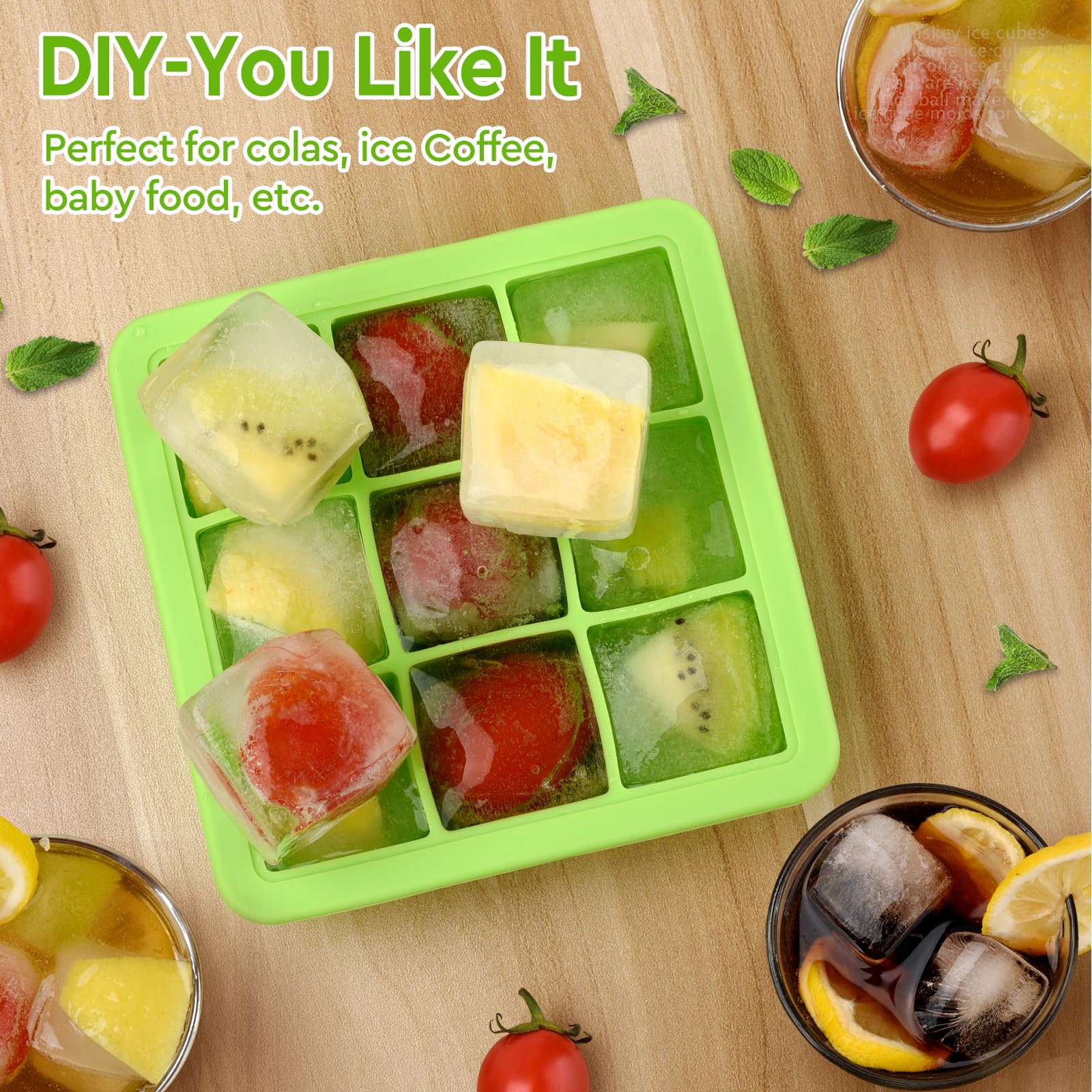 Aibirui Ice Cube Tray with Lid (9X2 Pcs), Small Ice Cube Trays, Silicone Ice Cube Trays for Freezer, Mini Square Ice Cube Mold for Ice Coffee, Drinks, Whiskey, Cocktail, Bourbon, Baby Food