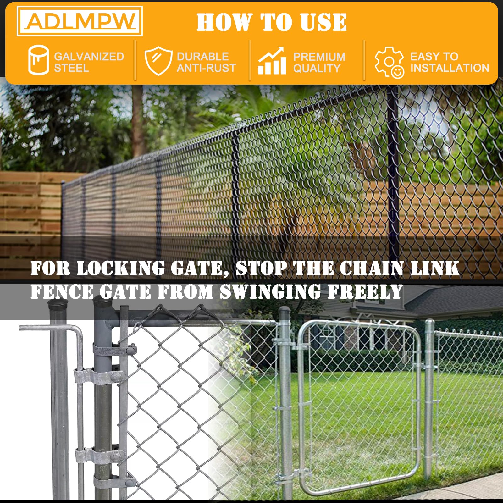 1-3/8" × 32" Gate Drop Rod, Galvanized Steel Gate Cane Bolt for Chain Link Fence, with 2pcs 1-3/8" Female gate Frame Hinge.
