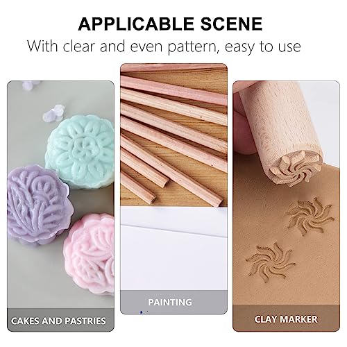 VILLCASE 2cm Wooden Stamp Clay Decorative Stamp Pottery Tool Stamp Homemade Pasta Tools Round Shape Printing Stamp Pottery Stamp Stamps for Textured Hand Roller DIY Tools Cookies Moon Cake