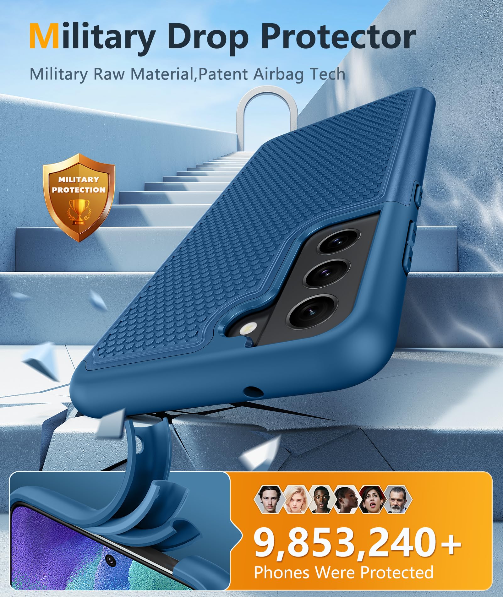 JXVM for Samsung Galaxy S21 FE Case: Dual Layer Protective Heavy Duty Cell Phone Cover Shockproof Rugged with Non Slip Textured Back - Military Protection Bumper Tough - 6.4inch (Blue Navy)