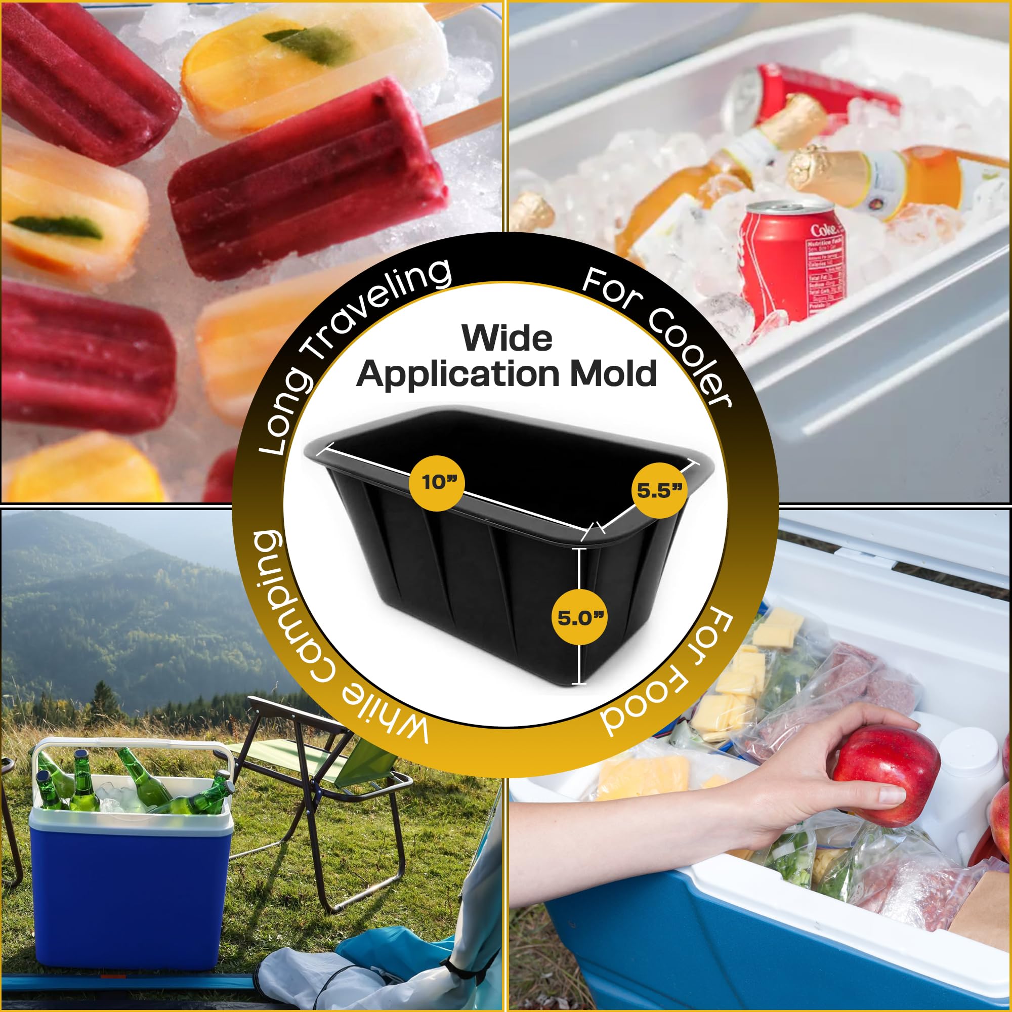 Polar Plunge Extra Large Ice Block Mold for Ice Bath, Cold Plunge or Coolers - Food-Grade Silicone Ice Block Maker with Reinforced Steel Rims - Big Cube Ice Mold - 8Lb Capacity - Black
