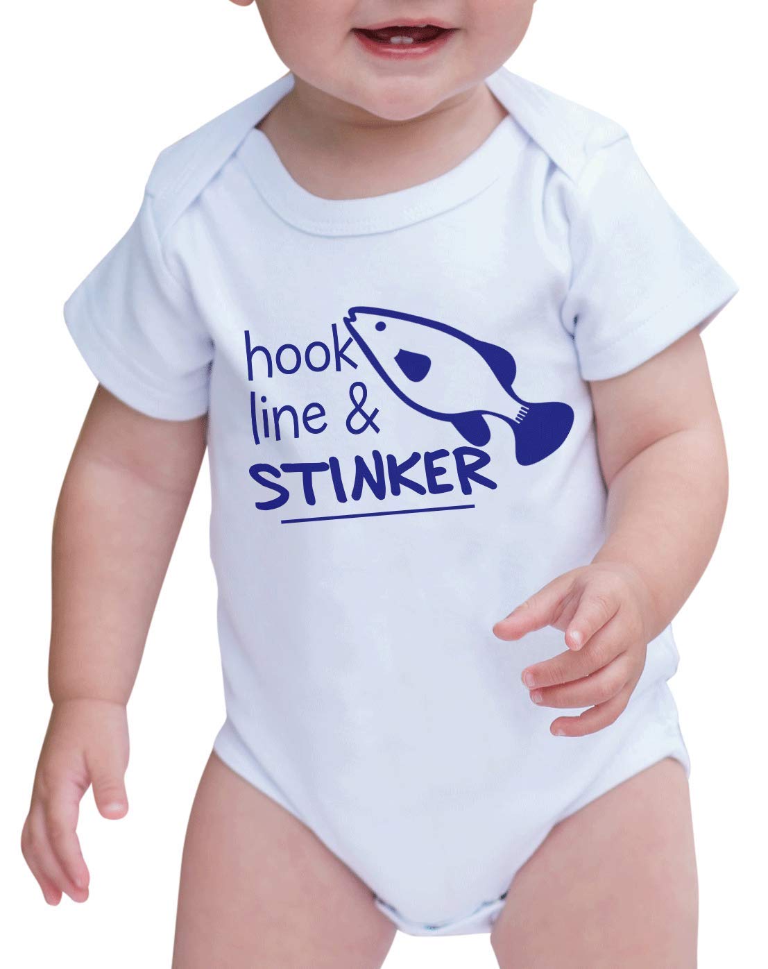 7 ate 9 Apparel Baby Boy's Fishing Hook Line & Stinker Novelty Onepiece 3-6 Months Navy Blue