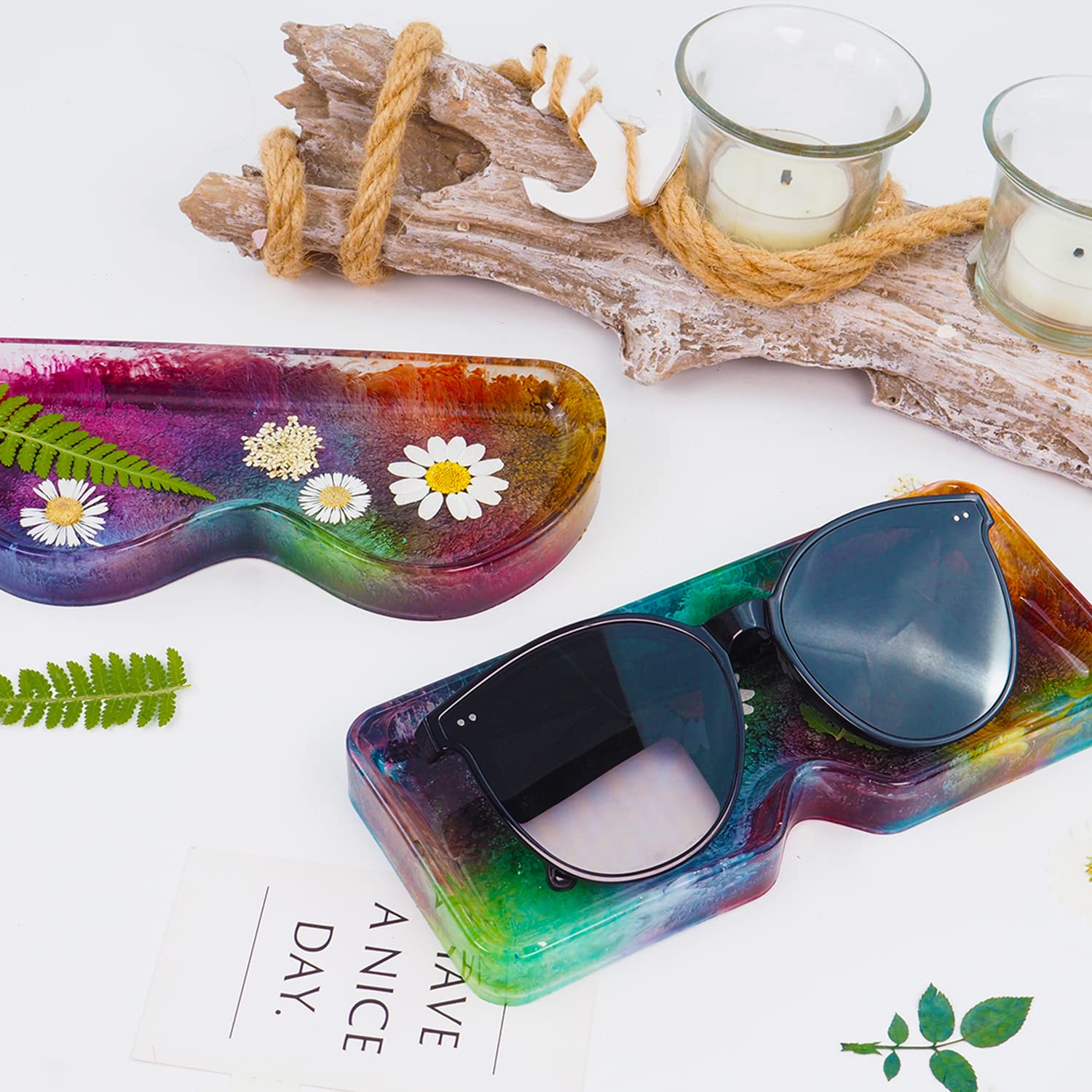Pulcher Resin Molds, 2PCS Tray Silicone Molds Glass Sunglasses Jewelry Trinket Holder Small Trays Epoxy Mold for Resin Casting Craft DIY Gifts