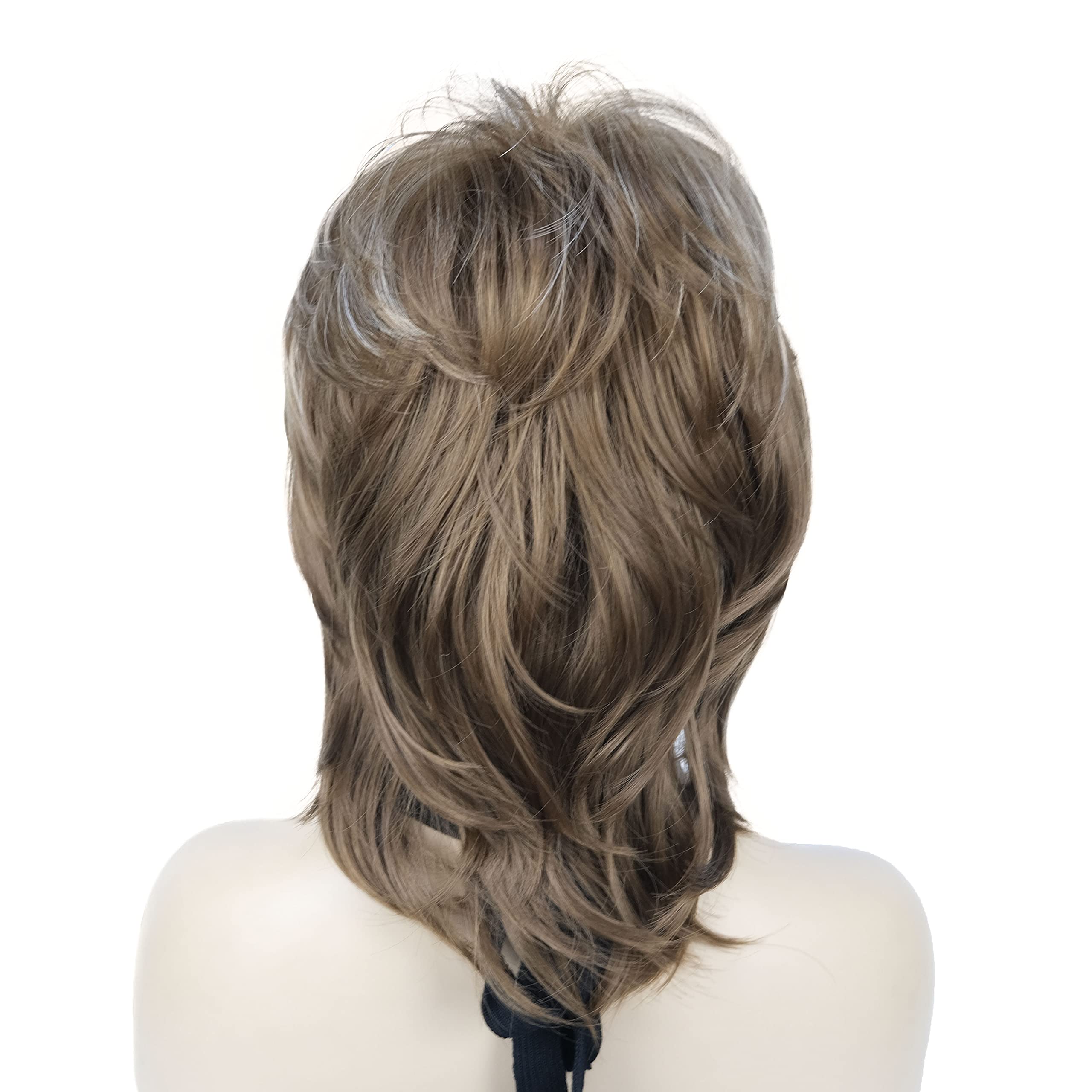 Lydell 16" Long Straight Wigs Soft Shaggy Layered Wigs Classic Cap Full Synthetic Hairpieces (12TT26 Brown with Highlights)