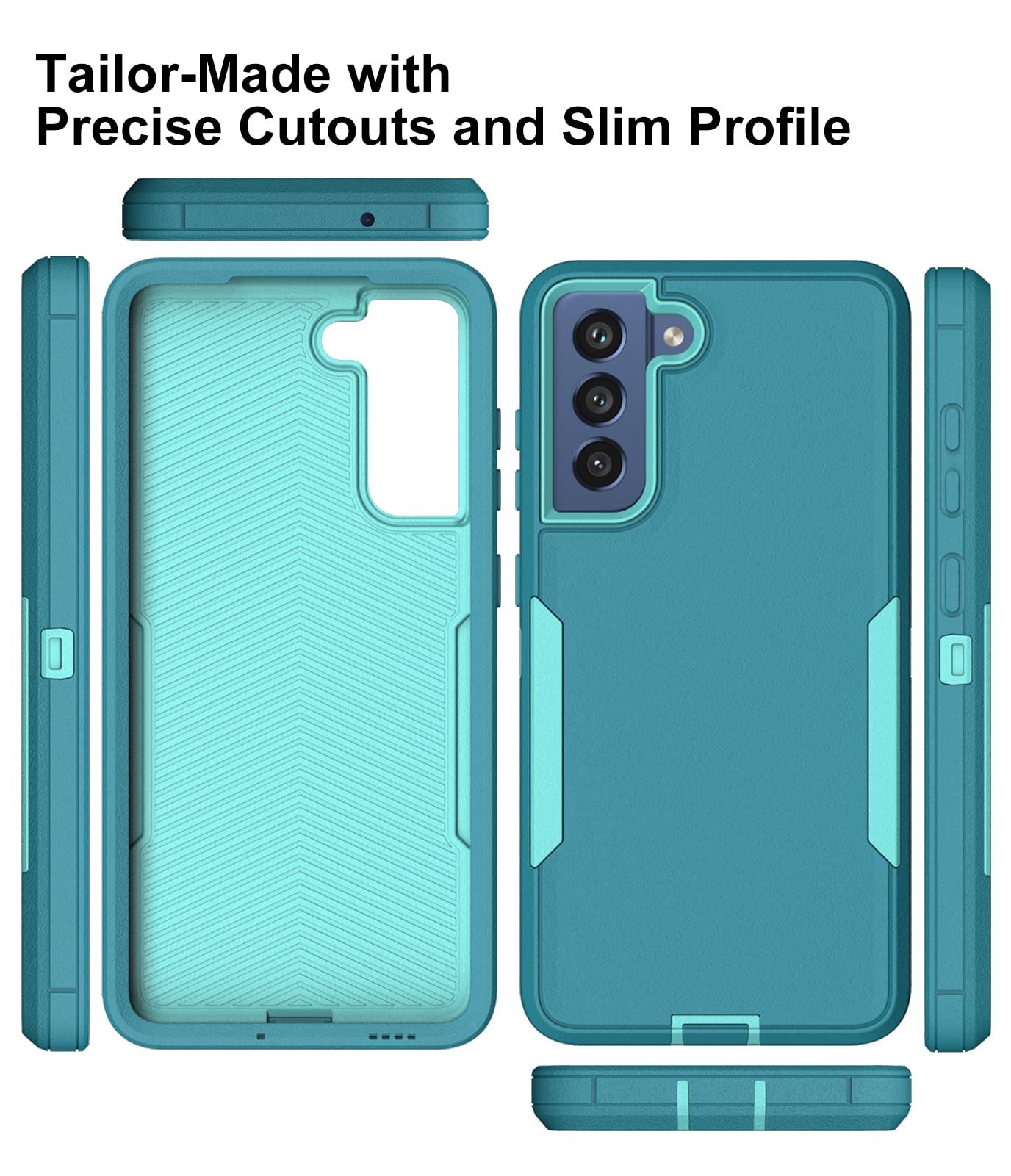 Dahkoiz for Samsung Galaxy S21 FE 5G Case, and Glass Screen Protector, Dust Proof Port Cover, Full Body Protection Durable Rubber Cover Phone Case, Teal