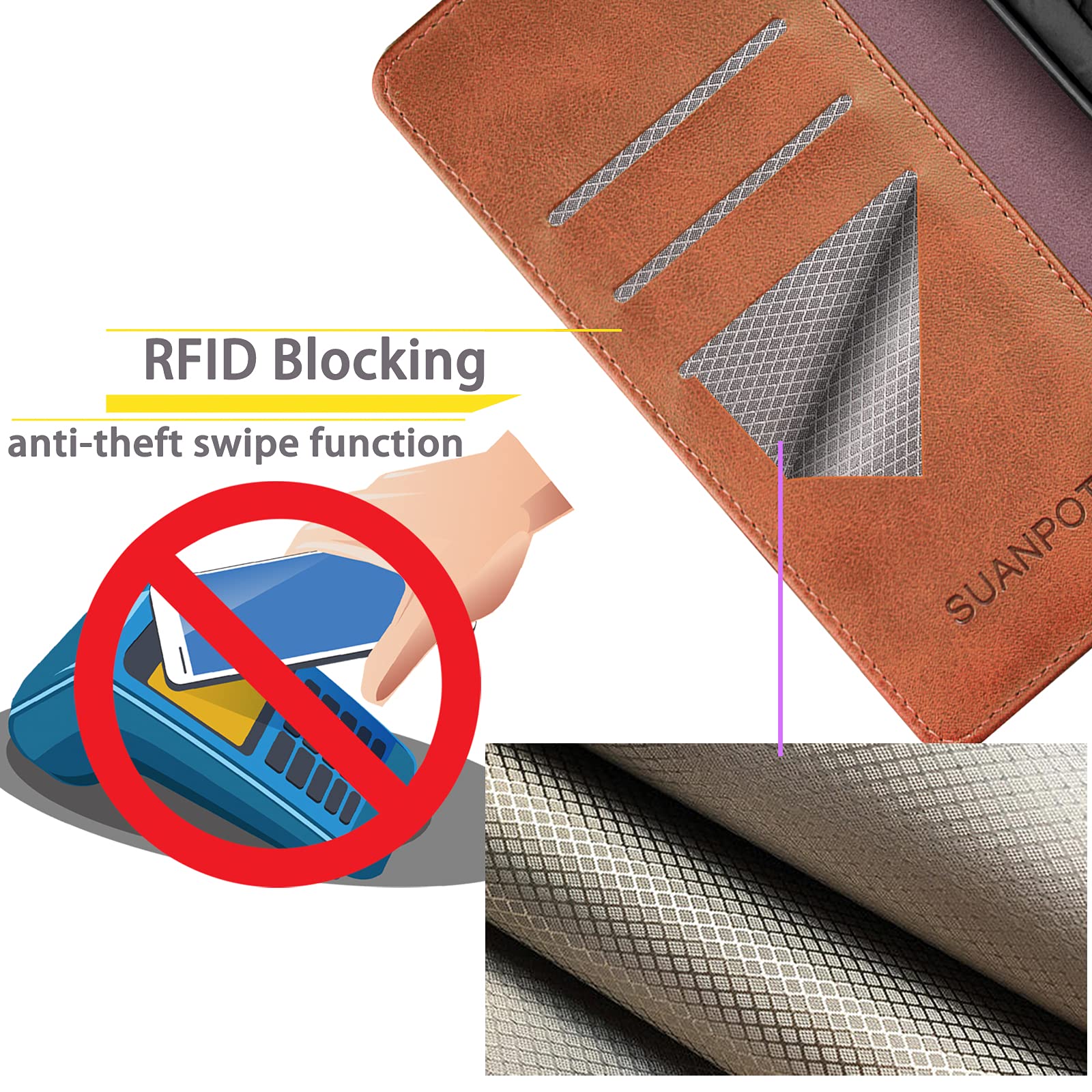 SUANPOT for Samsung Galaxy S22 with RFID Blocking Leather Wallet case Credit Card Holder,Flip Folio Book Phone case Shockproof Cover Women Men for Samsung S22 case Wallet Light Brown