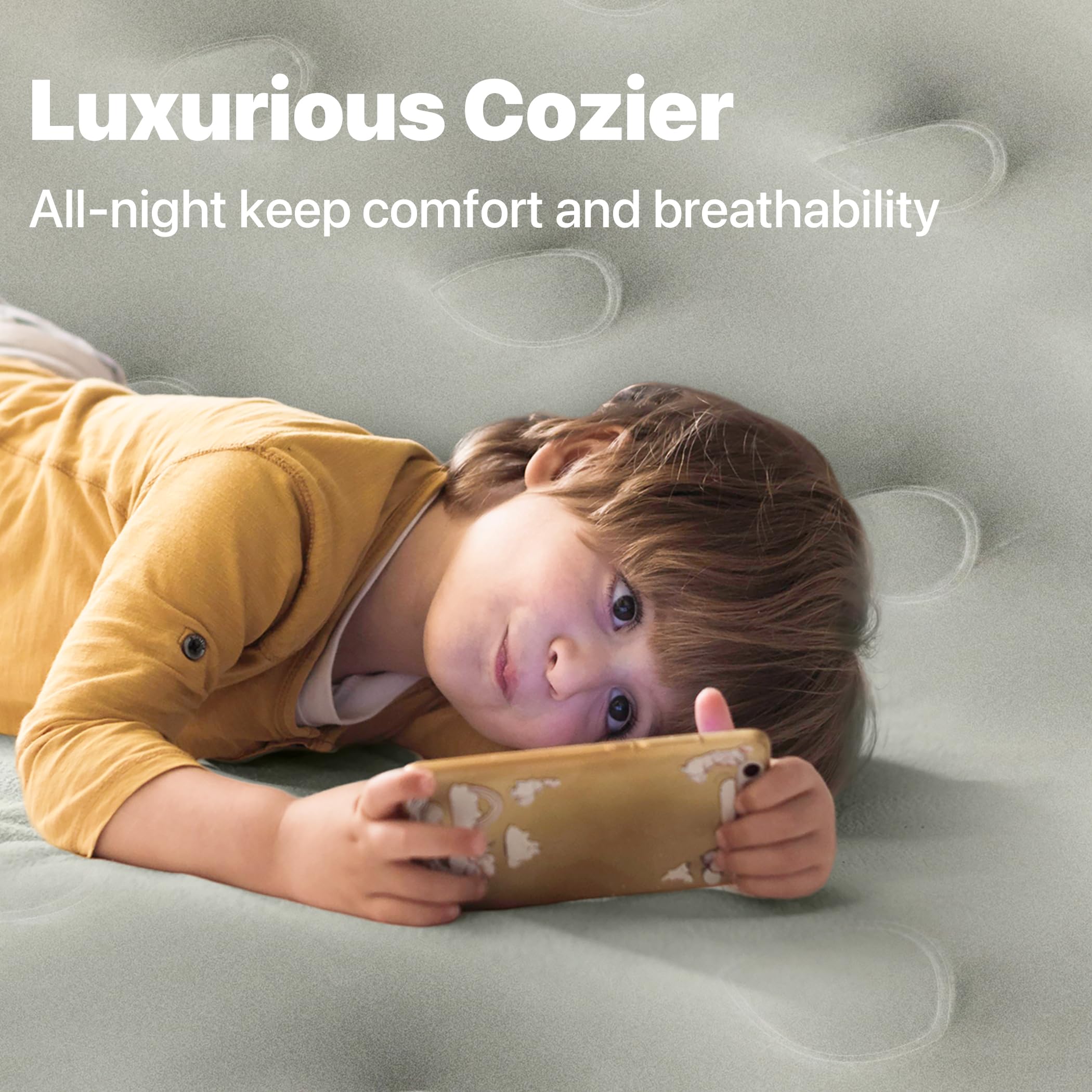 A-ER-FA Queen Air Mattress with Headboard and Cup Holder, Comfort Blow Up Mattress, Inflatable Mattress for Guests and Home, Colchon Inflable, Air Bed