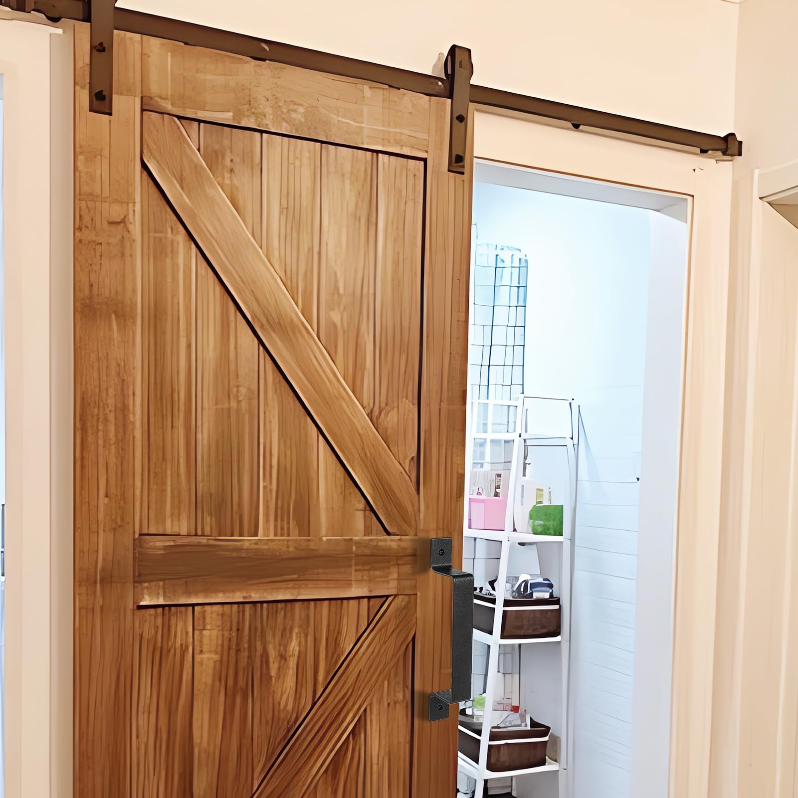 gaizda Barn Door Handle Black Steel Hardware,for Sliding Door Fence Door Wardrobe Drawer Garage Warehouse, Rustic Style (2pcs)