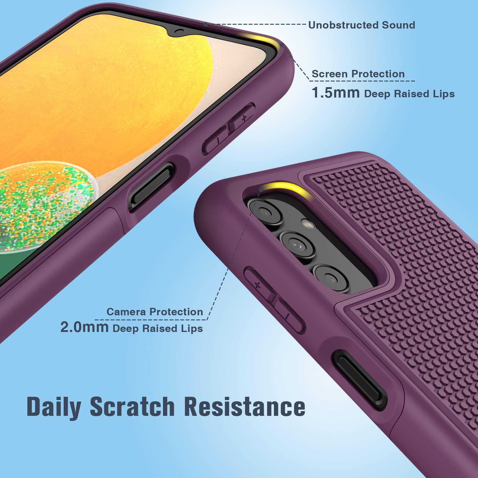 BNIUT for Samsung Galaxy A13 5G Case: Dual Layer Protective Heavy Duty Cell Phone Cover Shockproof Rugged with Non Slip Textured Back - Military Protection Bumper Tough - 6.5inch (Burgundy Purple)