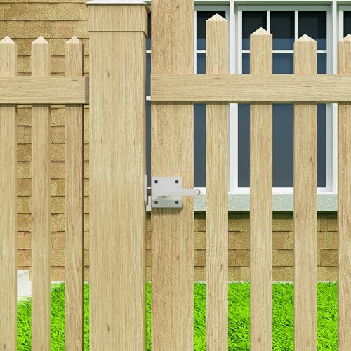 JUBEST Double Side Gate Latches, Heavy Duty Gate Latch Outdoor Fence Gate Hardware for Wooden Gates, Pool Gate, Backyard, Garden Gate, Silver
