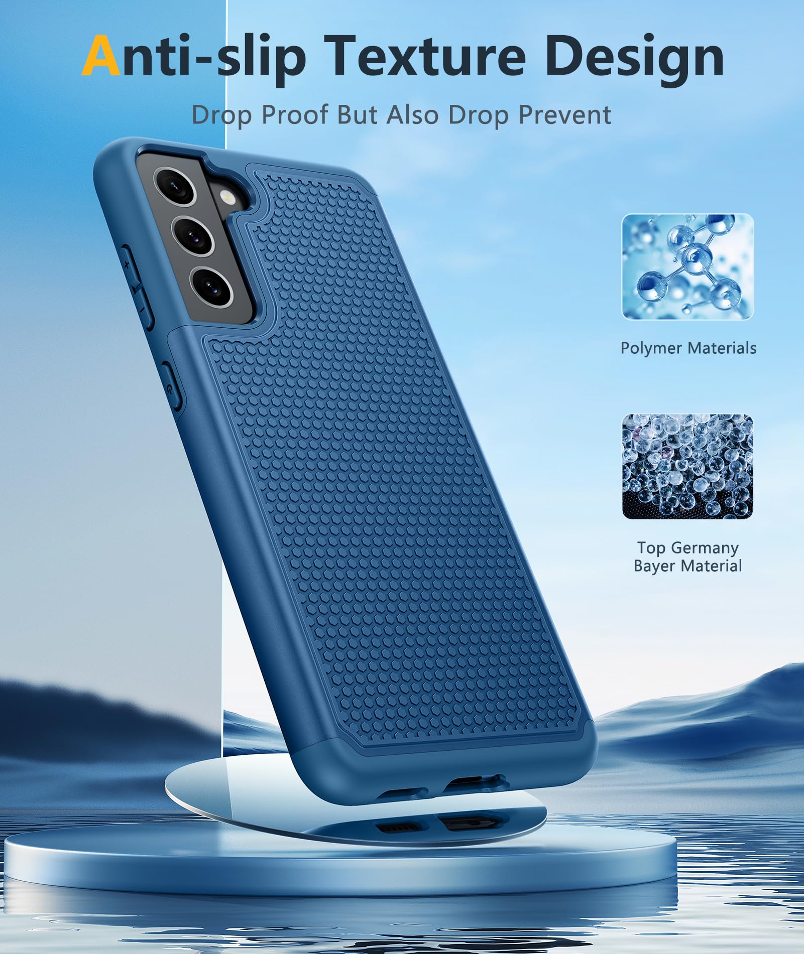 JXVM for Samsung Galaxy S21 FE Case: Dual Layer Protective Heavy Duty Cell Phone Cover Shockproof Rugged with Non Slip Textured Back - Military Protection Bumper Tough - 6.4inch (Blue Navy)