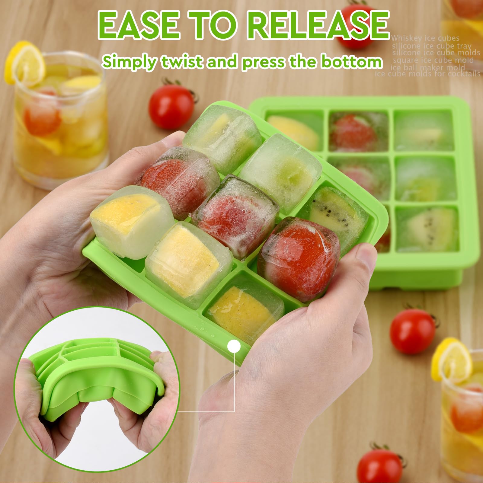 Aibirui Ice Cube Tray with Lid (9X2 Pcs), Small Ice Cube Trays, Silicone Ice Cube Trays for Freezer, Mini Square Ice Cube Mold for Ice Coffee, Drinks, Whiskey, Cocktail, Bourbon, Baby Food