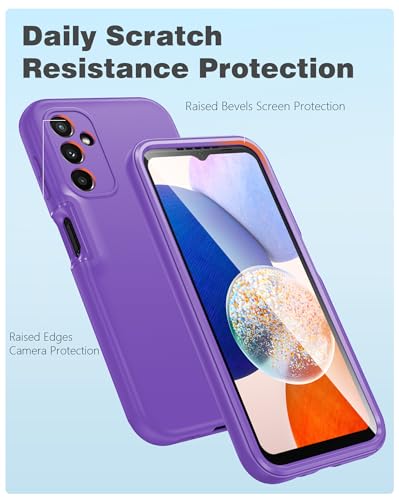 FNTCASE for Samsung Galaxy A14-5G Case: Shockproof Silicone Protective Phone Case with Built-in Screen Protector - Slim Dual Layer Rugged Sturdy Drop Proof TPU Protection Cover (Navy Purple)