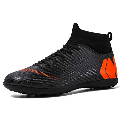LIAOCX Menβs Soccer Boots Shoes TF/AG Athletic Sneaker Football Boots Cleats High-top Sock for Outdoor/Indoor/Competition/Training Black