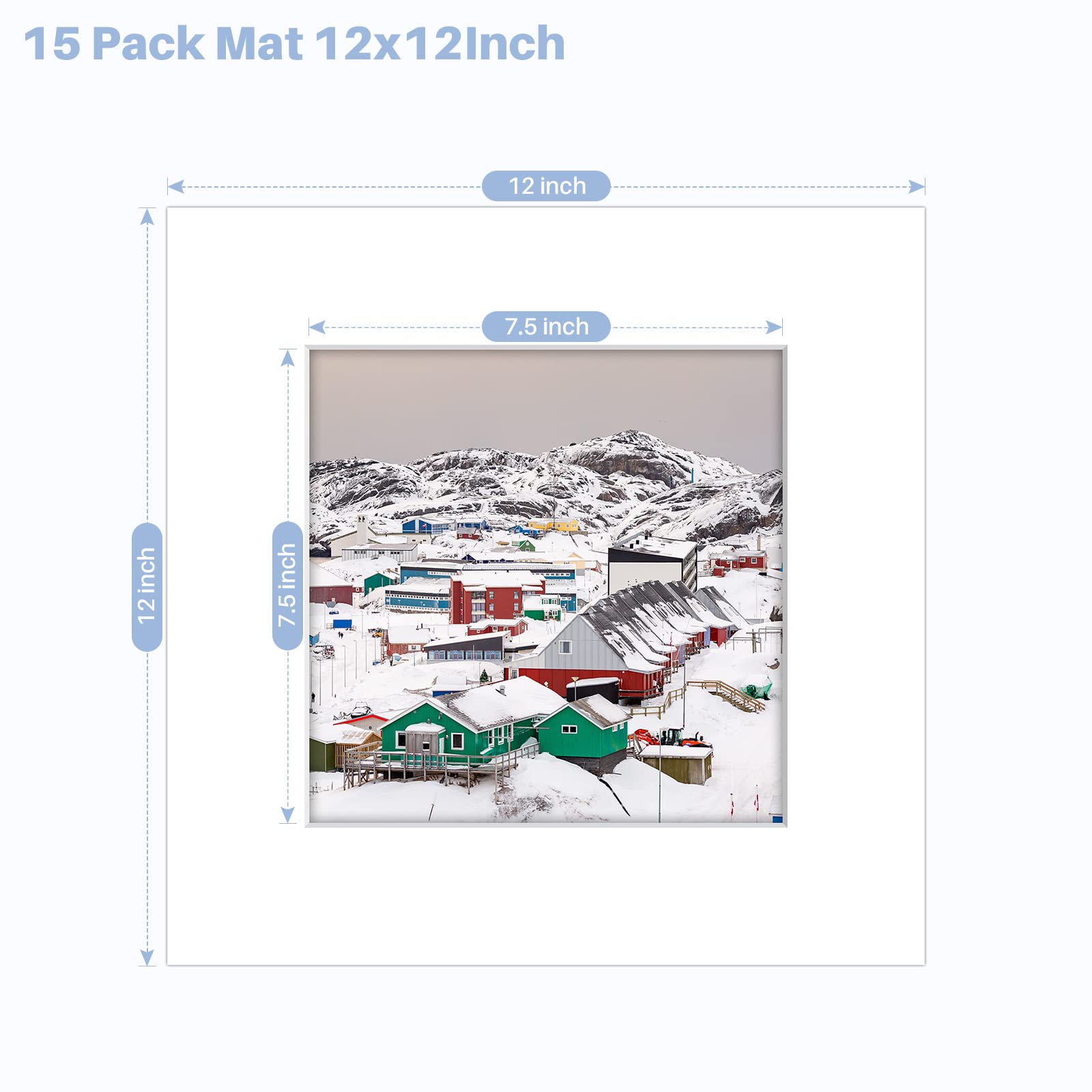 AUEAR 15 Pack Pre-Cut Acid-Free 12x12 White Picture Mats with White Core Bevel Cut for 8x8 Photos/Prints