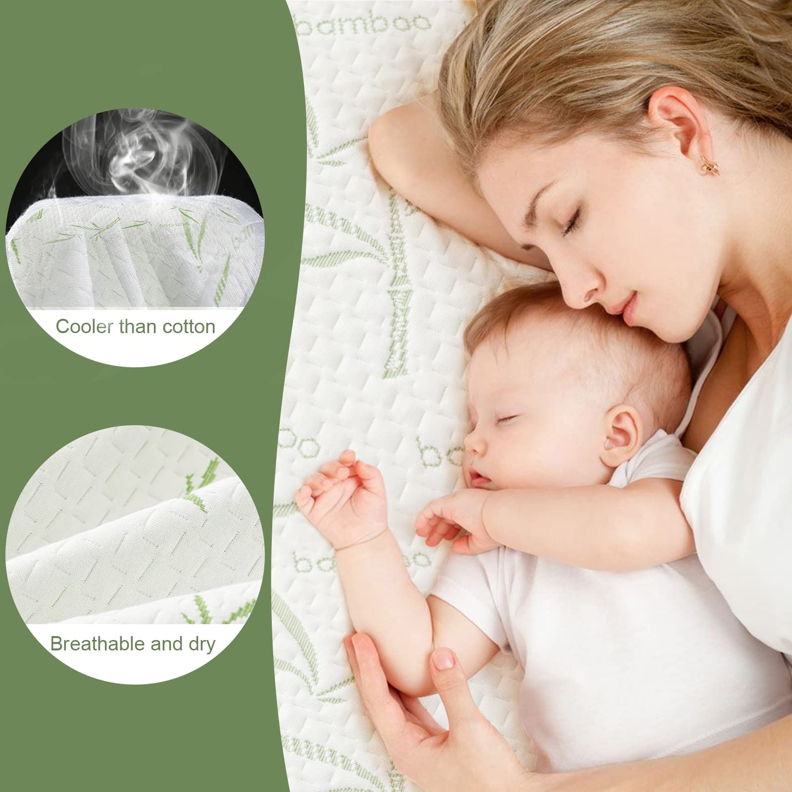 Full Waterproof Mattress Protector, Rayon Made from Bamboo Mattress Pad Cover, Soft Breathable Cooling Mattress Pad Cover, Mattress Protector up to 21” Deep Pocket Tightly Fitted Mattress Protection