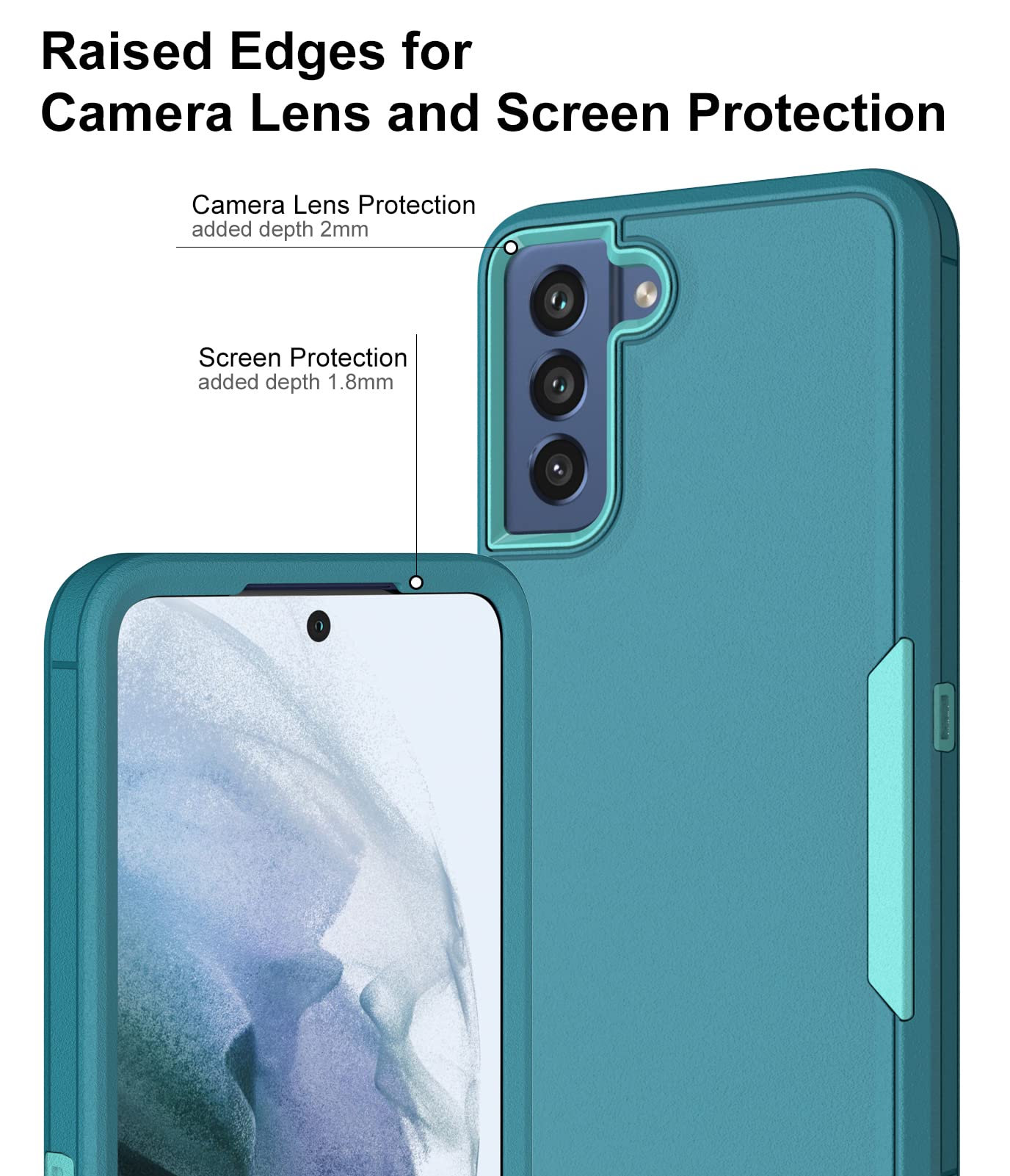 Dahkoiz for Samsung Galaxy S21 FE 5G Case, and Glass Screen Protector, Dust Proof Port Cover, Full Body Protection Durable Rubber Cover Phone Case, Teal