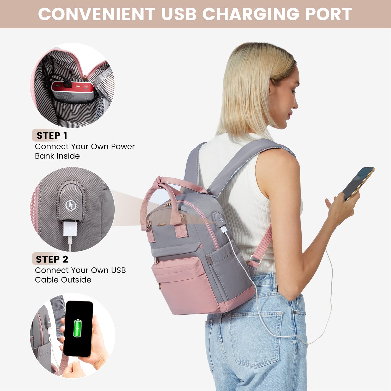 LOVEVOOK Mini Backpack for Women Stylish Waterproof Backpack Purse with USB Port, Cute Bookbag for College School Travel