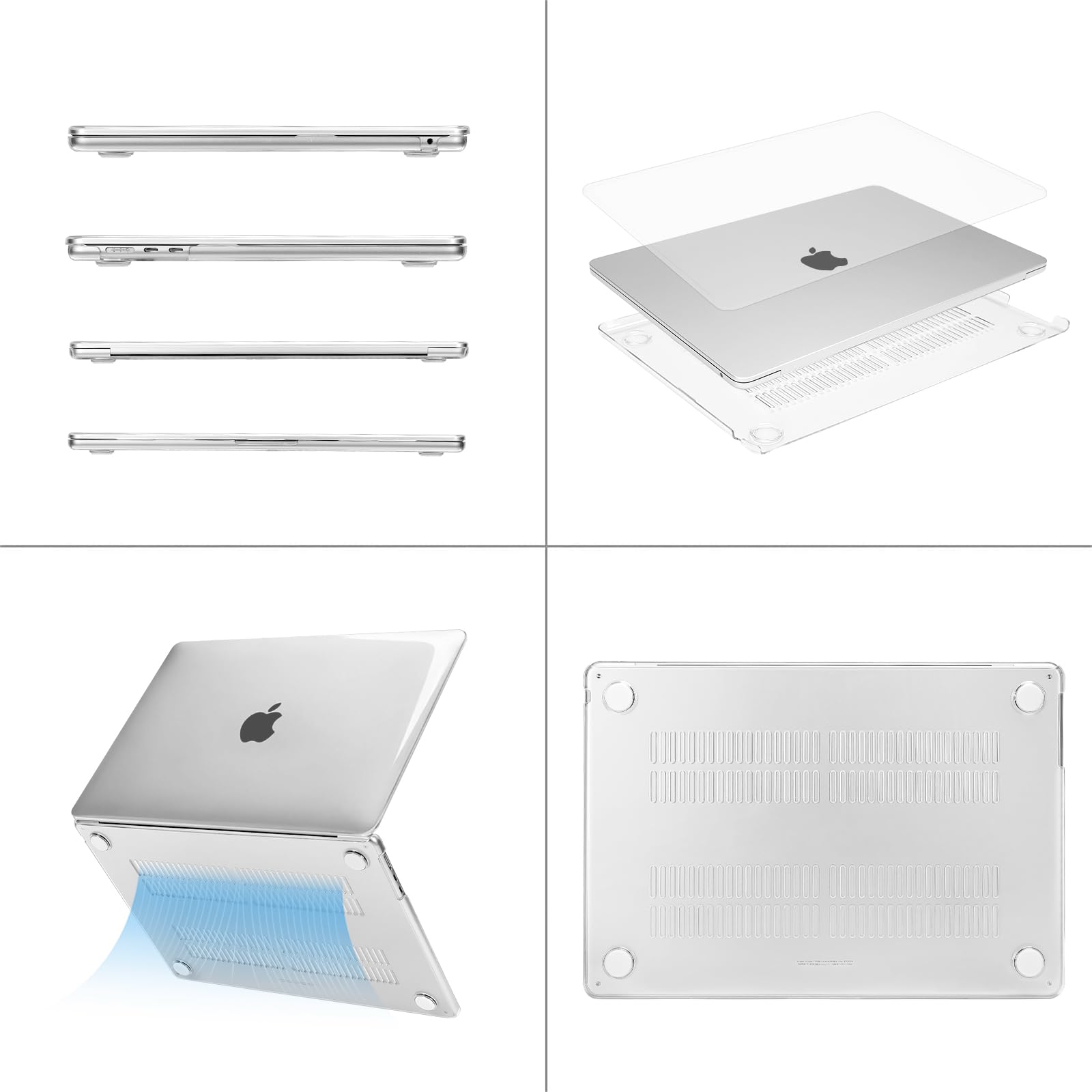 MOSISO Compatible with MacBook Air 15 inch Case M4 M3 M2 2025 2024 2023 Release A3241 A3114 A2941 with Touch ID, Plastic Hard Shell Case&Keyboard Cover&Screen Protector&Storage Bag, Crystal Clear