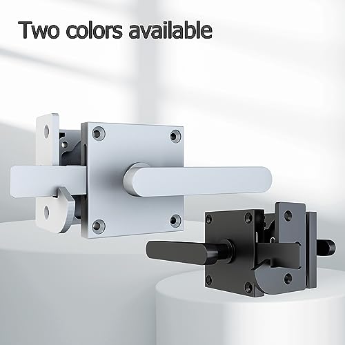 JUBEST Double Side Gate Latches, Heavy Duty Gate Latch Outdoor Fence Gate Hardware for Wooden Gates, Pool Gate, Backyard, Garden Gate, Silver