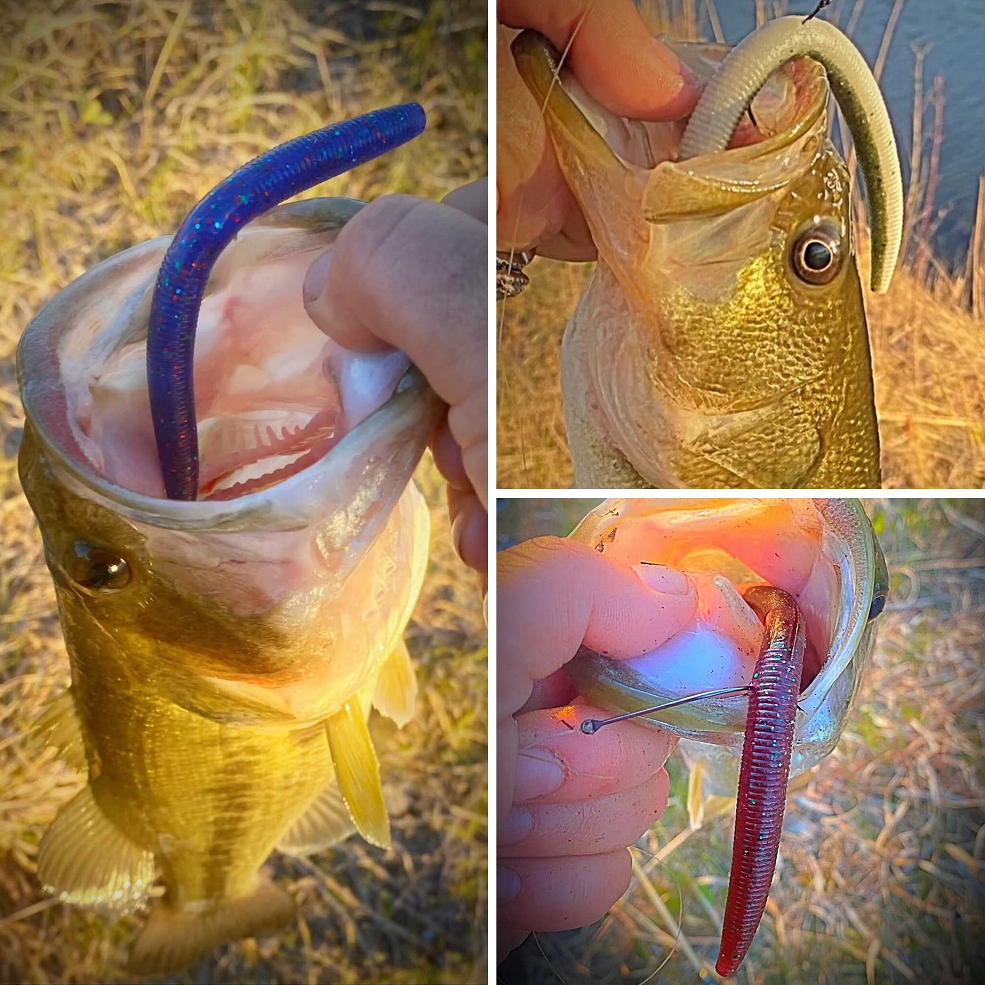 Bombrooster Rubber Worms Senkos 4" 5" Salt Impreatation Soft Plastic Lures Kit Bass Fishing