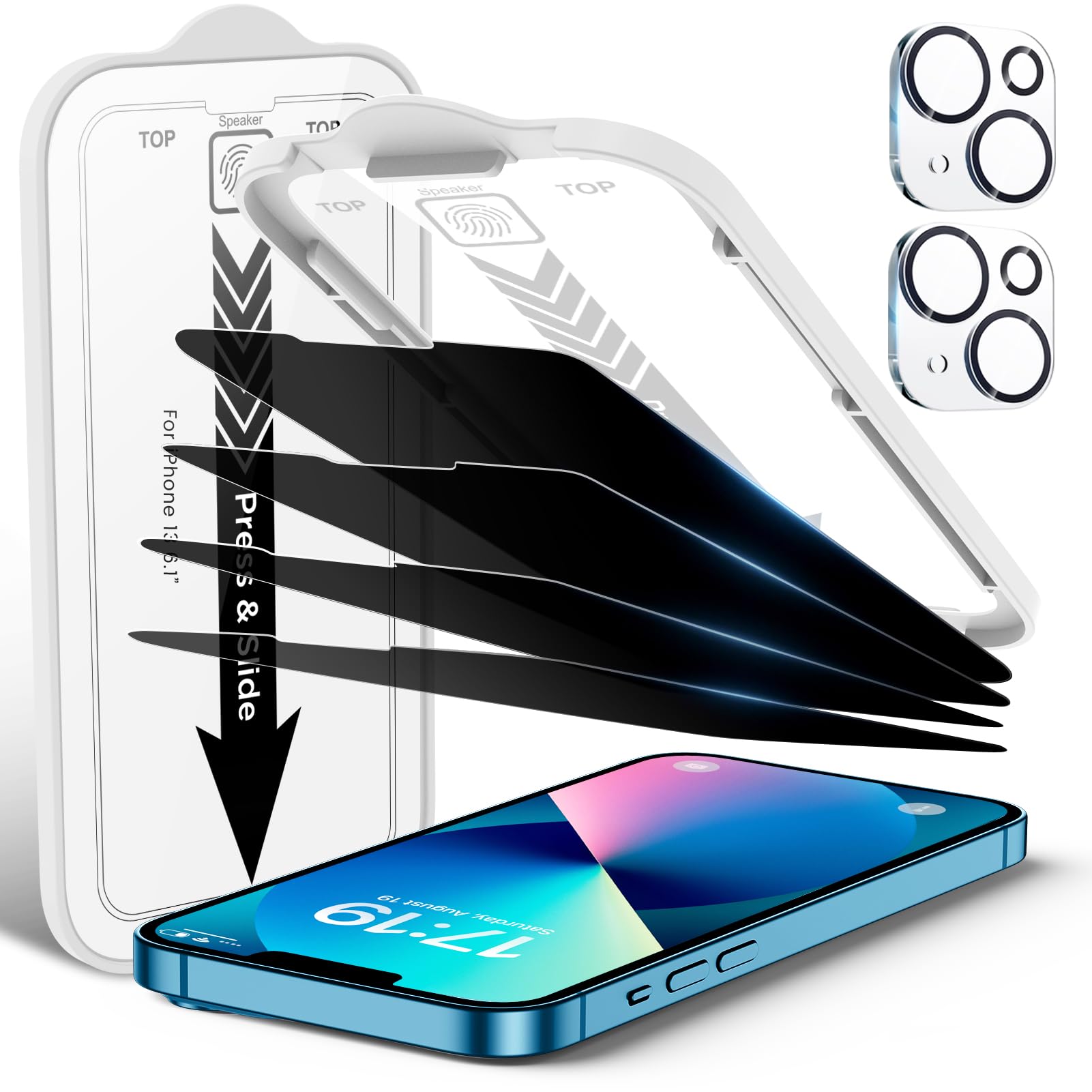 EZ-GLAZ-4 Pack for iPhone 13 Privacy Screen Protector [True 28°Anti Spy] [Military Grade Shatterproof] [Easy Installation Frame] Glass Privacy Screen iPhone 13 Tempered [Longest Durable],Case Friendly