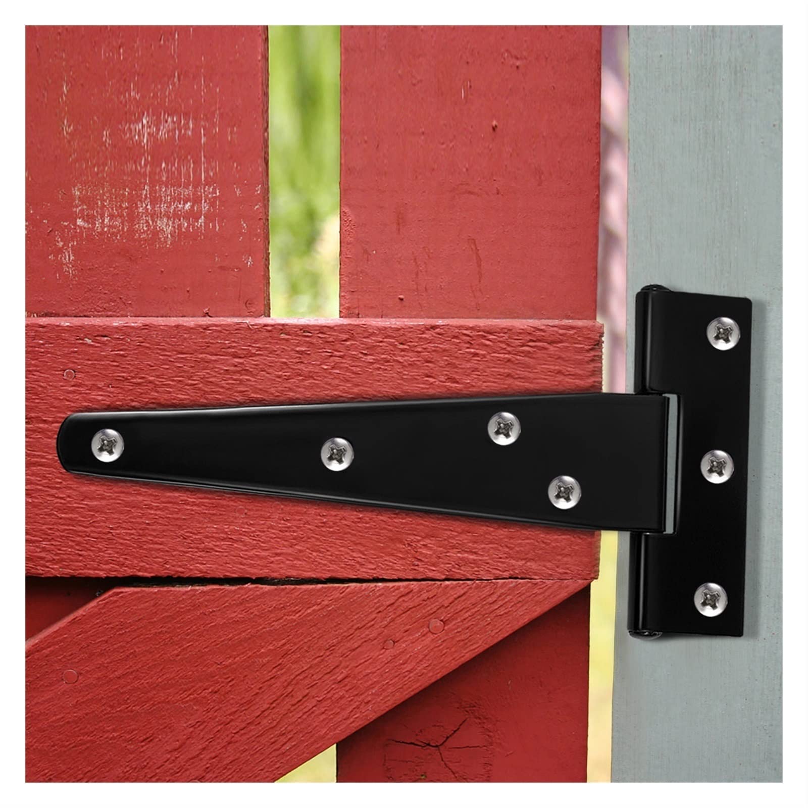 Heavy Duty Hinge,Long Strap T Hinge, 6 X 5 Inch Heavy Duty Hinges Black Iron T-Shaped Triangle Hinges Shed Wood Fence Door Hinges Hardware