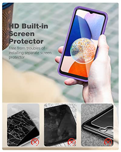 FNTCASE for Samsung Galaxy A14-5G Case: Shockproof Silicone Protective Phone Case with Built-in Screen Protector - Slim Dual Layer Rugged Sturdy Drop Proof TPU Protection Cover (Navy Purple)