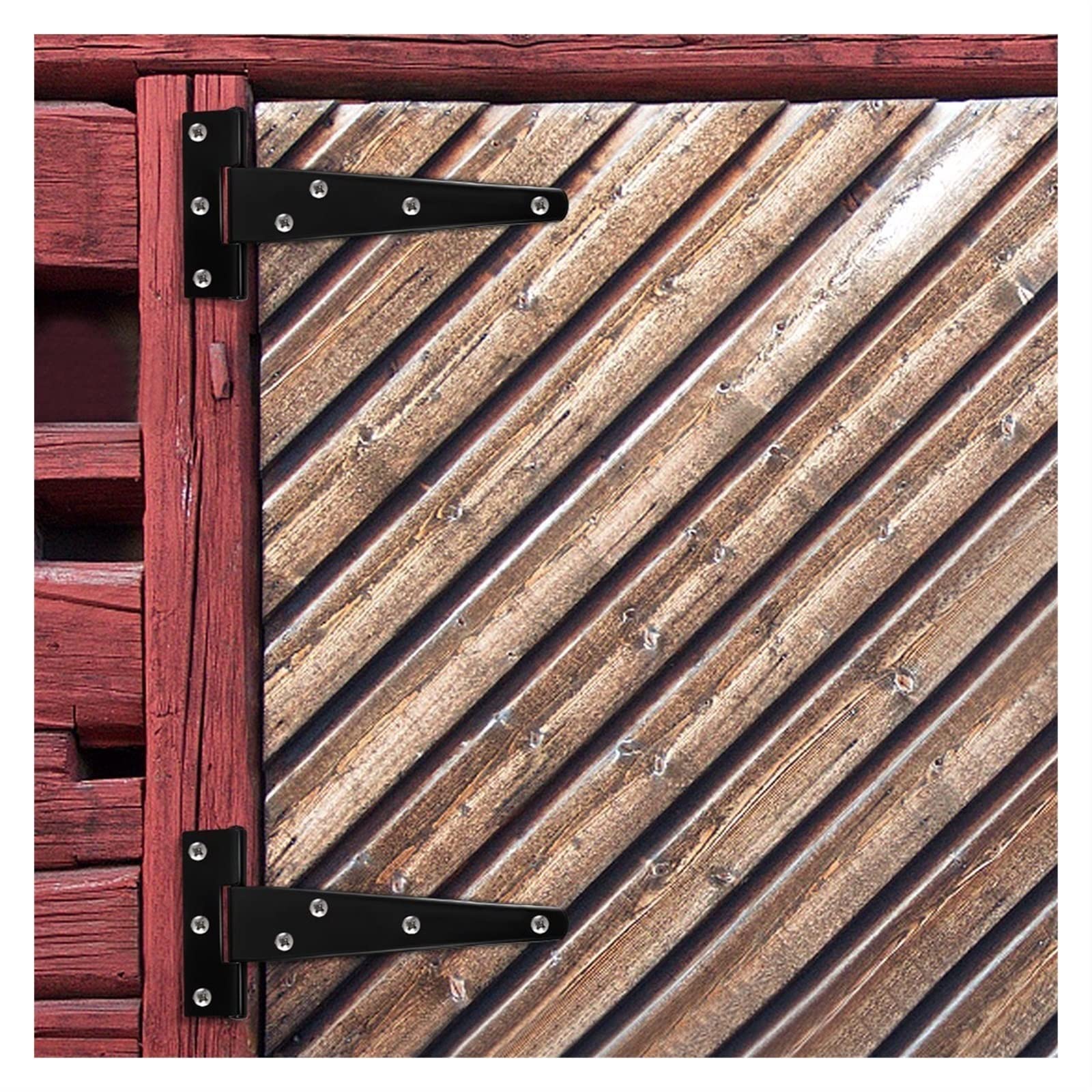 Heavy Duty Hinge,Long Strap T Hinge, 6 X 5 Inch Heavy Duty Hinges Black Iron T-Shaped Triangle Hinges Shed Wood Fence Door Hinges Hardware