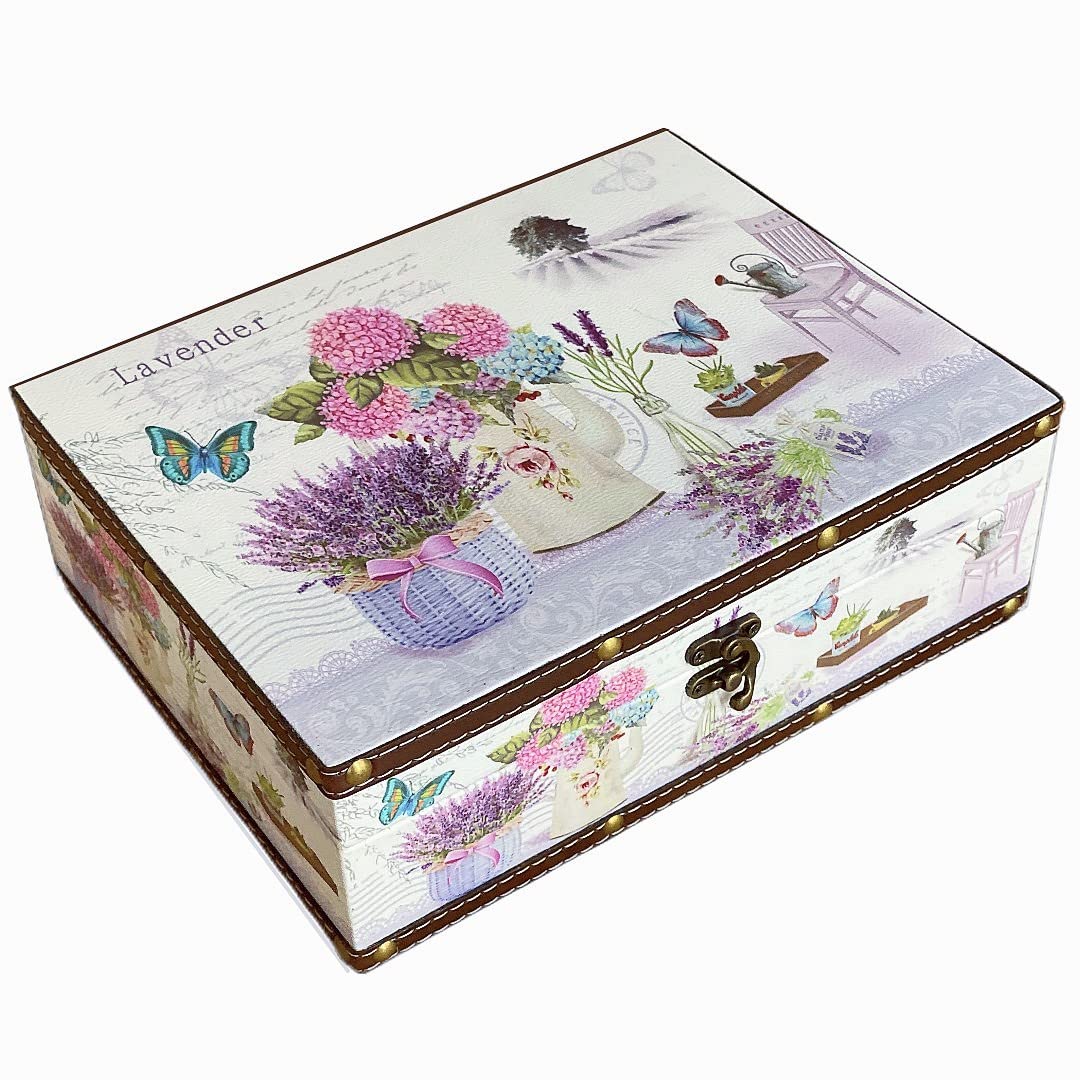 Amedoo Decorative Box, Treasure Chest Box Wooden + PU Leather Surface, Vintage Wooden Storage Box for Trinket Jewelry Photo, Memory Box Keepsake Box with Lids, Gifts For Kids Girls Women Home Decor