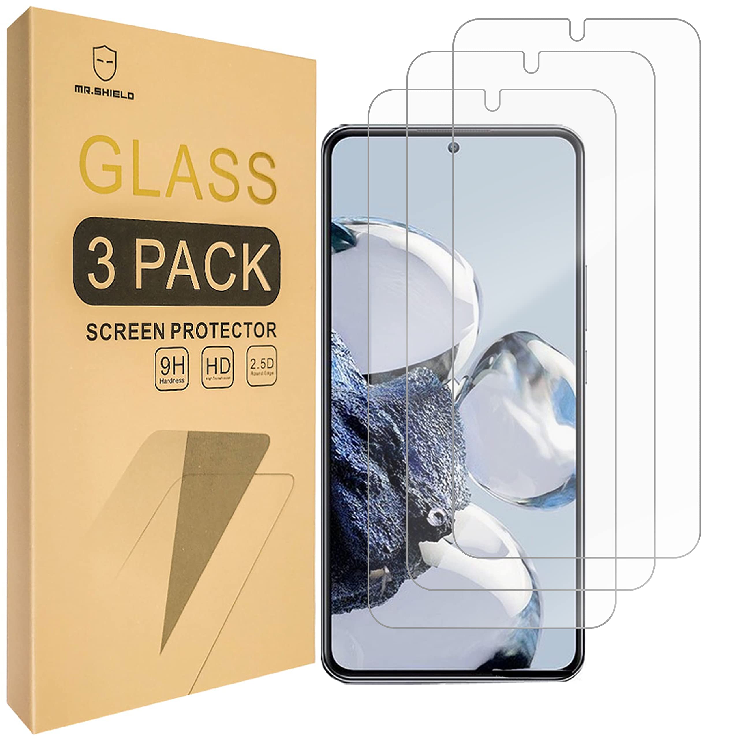 Mr.Shield [3-Pack] Designed For Xiaomi 12T Pro/Xiaomi 12T 5G [Tempered Glass] [Japan Glass with 9H Hardness] Screen Protector