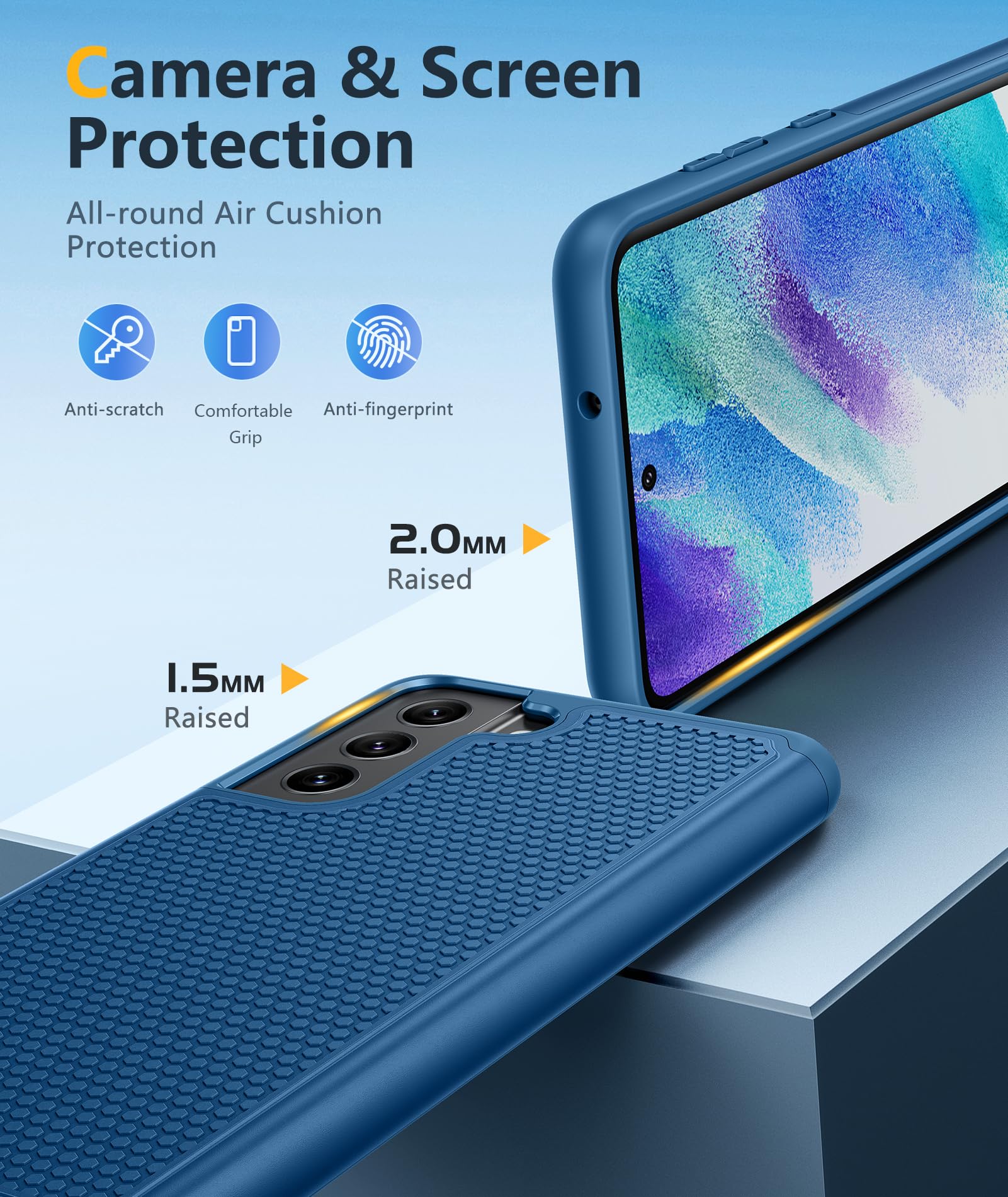 JXVM for Samsung Galaxy S21 FE Case: Dual Layer Protective Heavy Duty Cell Phone Cover Shockproof Rugged with Non Slip Textured Back - Military Protection Bumper Tough - 6.4inch (Blue Navy)